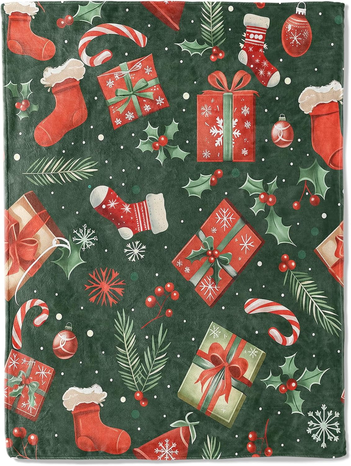 Candy Cane Throw Blanket- Ultra Soft,Fleece,Lightweight,Tocking,Holly ...