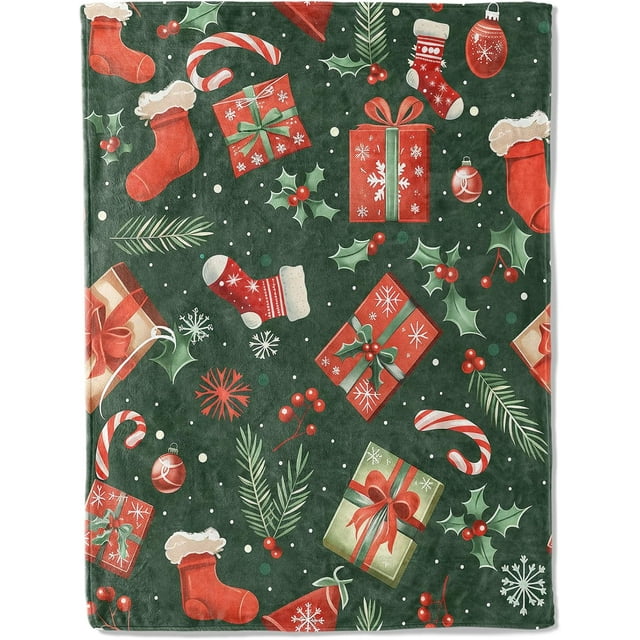 Candy Cane Throw Blanket- Ultra Soft,Fleece,Lightweight,Tocking,Holly ...