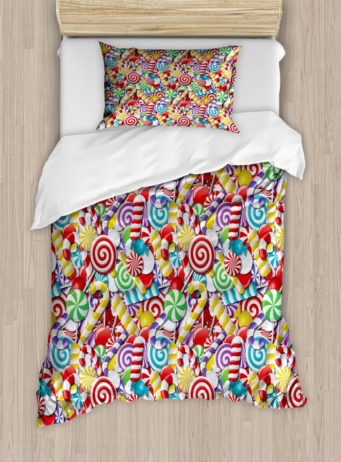 Candy Cane Twin Size Duvet Cover Set, Bonbons Lollipops Sugary Treats ...