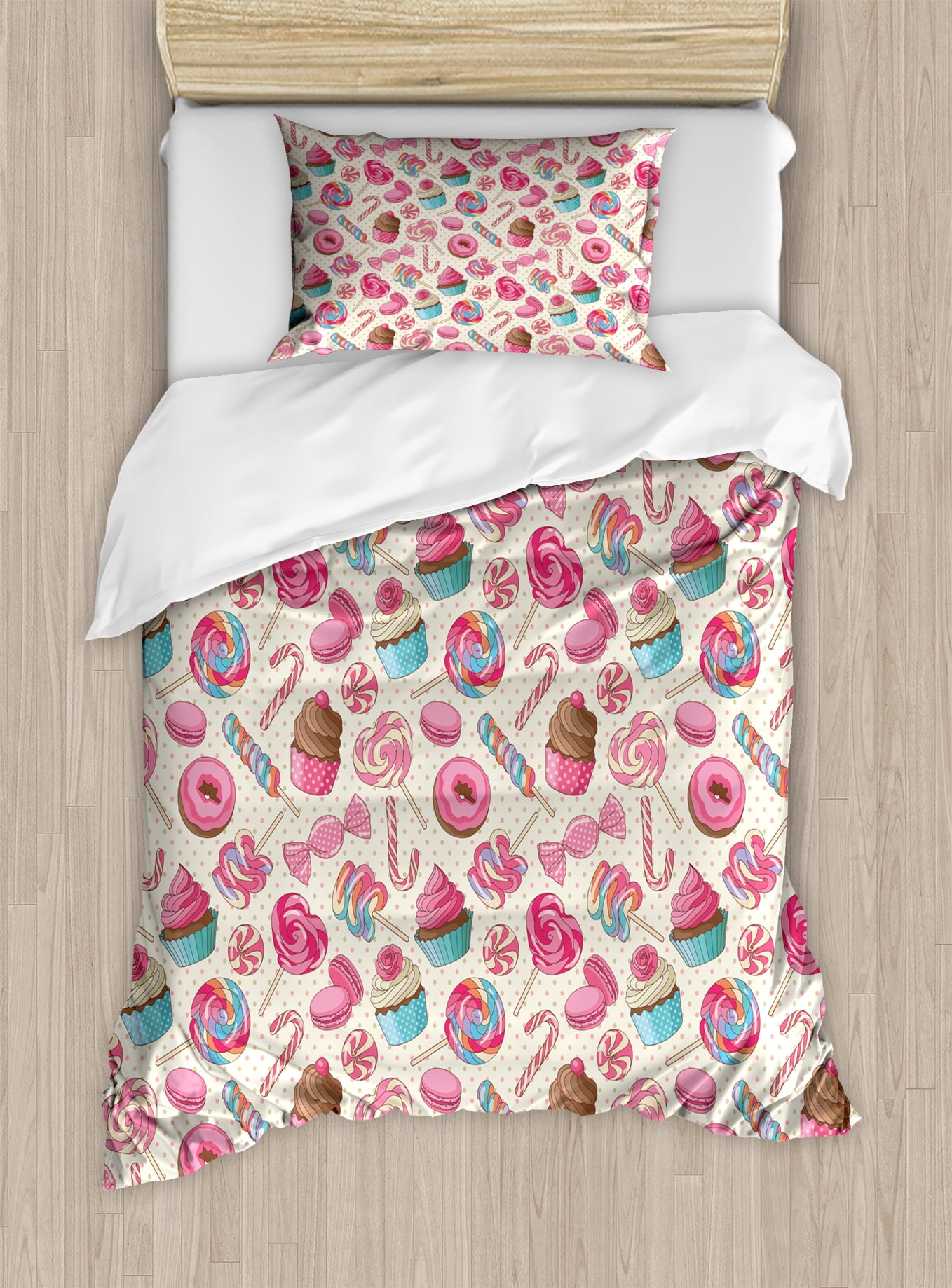 Candy Cane Twin Size Duvet Cover Set, Yummy Sweet Lollipop Candy ...