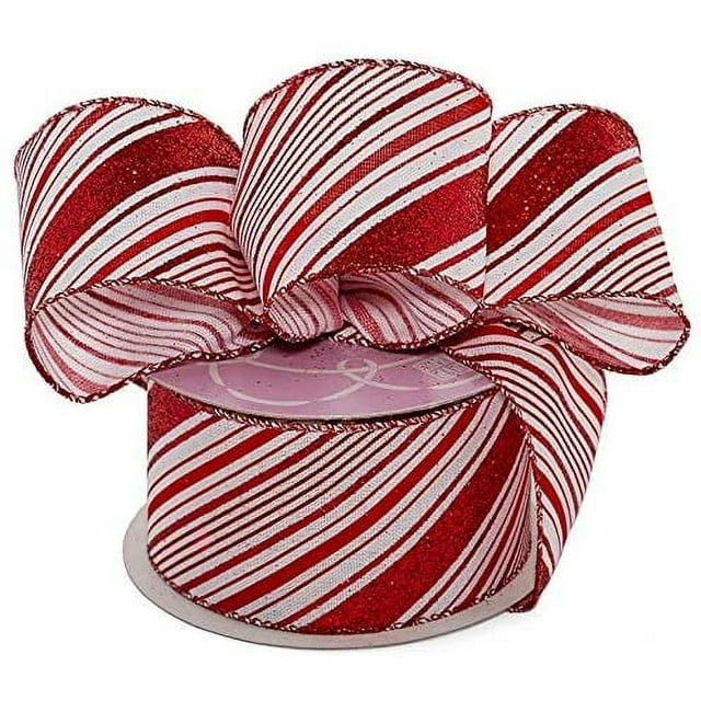 "2.5""x10 Yards Candy Cane Ribbon for XMAS Decorations - Sparkly Red ...