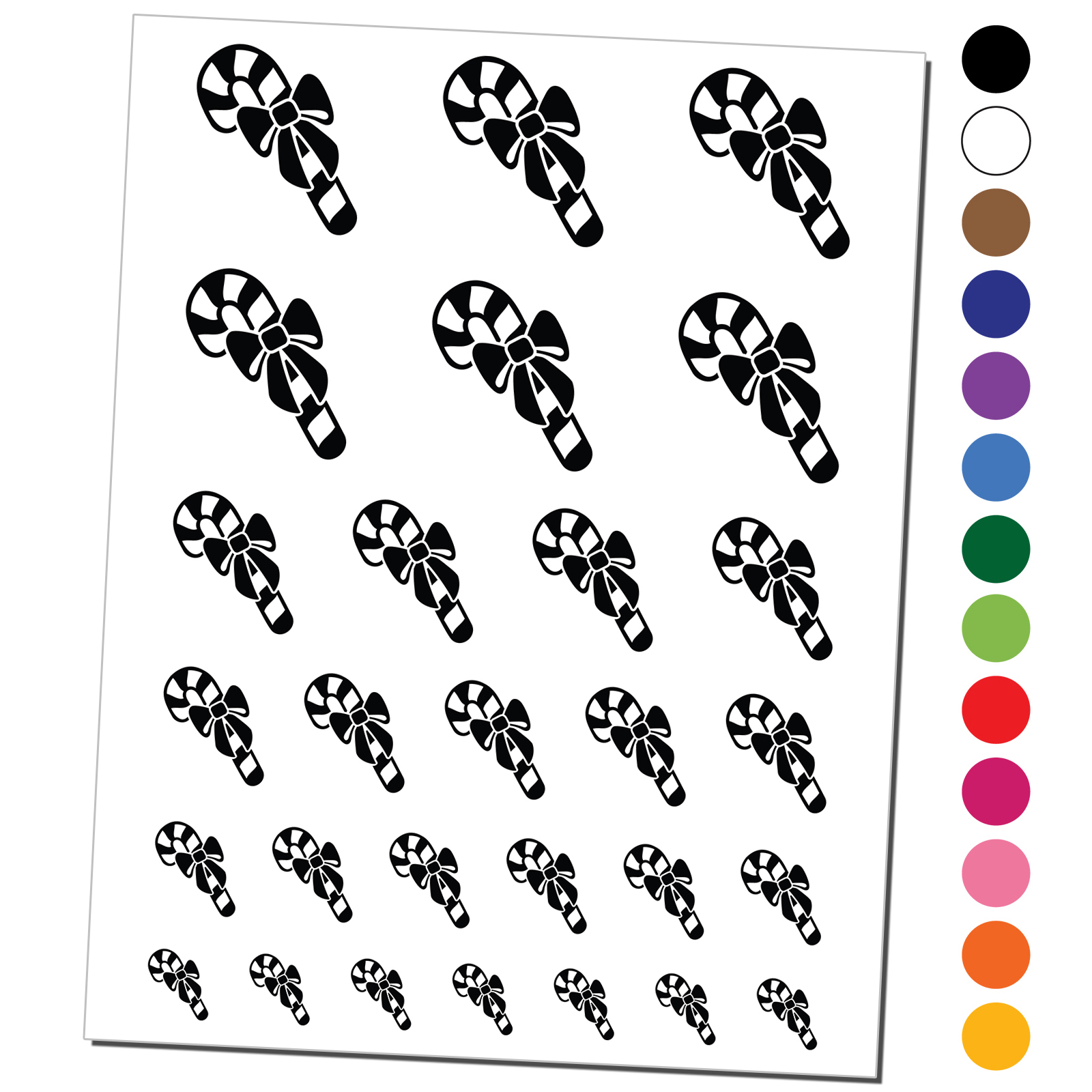 Candy Cane with Bow Christmas Water Resistant Temporary Tattoo Set Fake ...