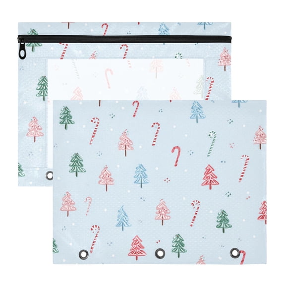Candy Canes Colorful Christmas Trees 3-Ring Binder Pocket with Zipper ...