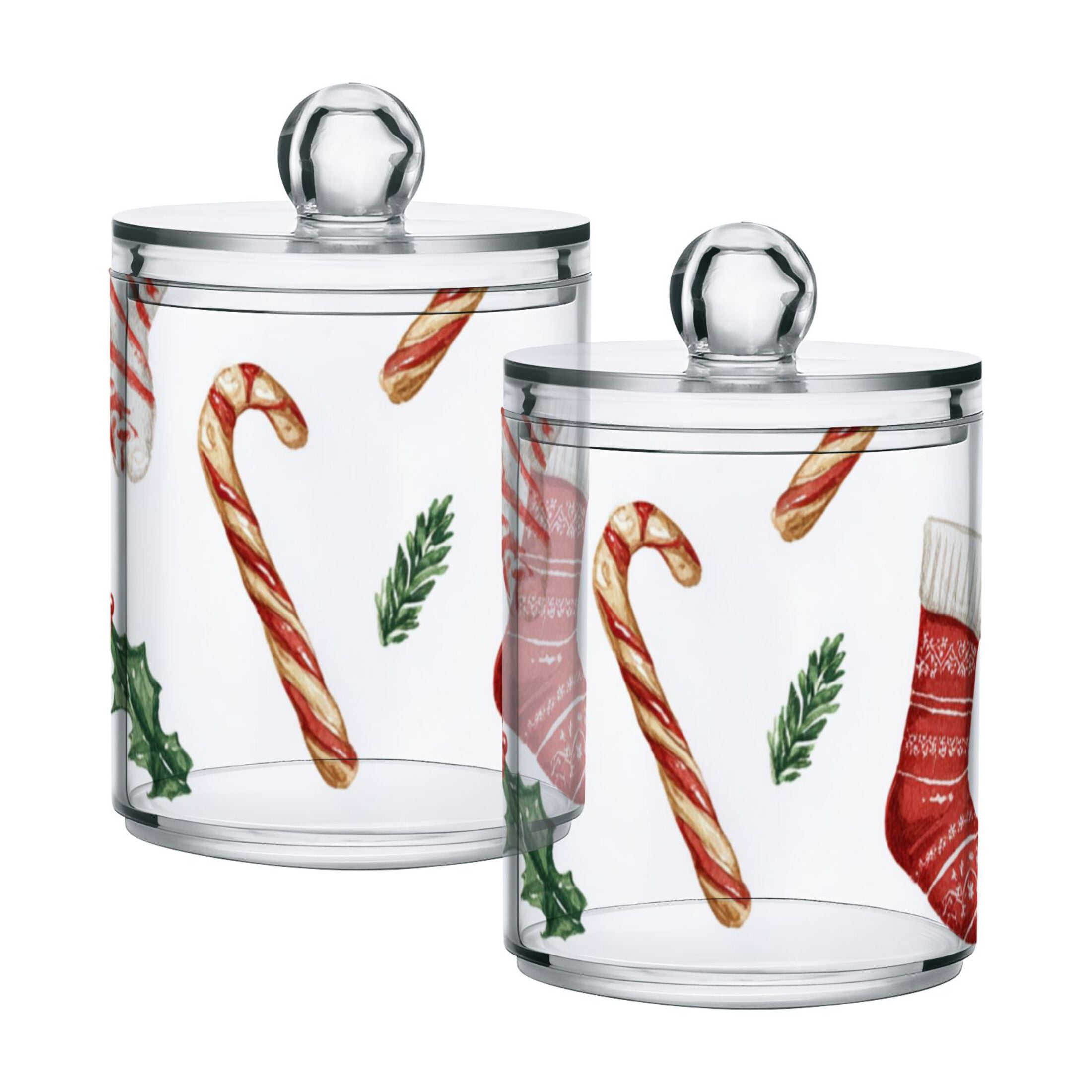 Candy Canes Holly Leave Christmas Translucent Plastic Cans Storage ...