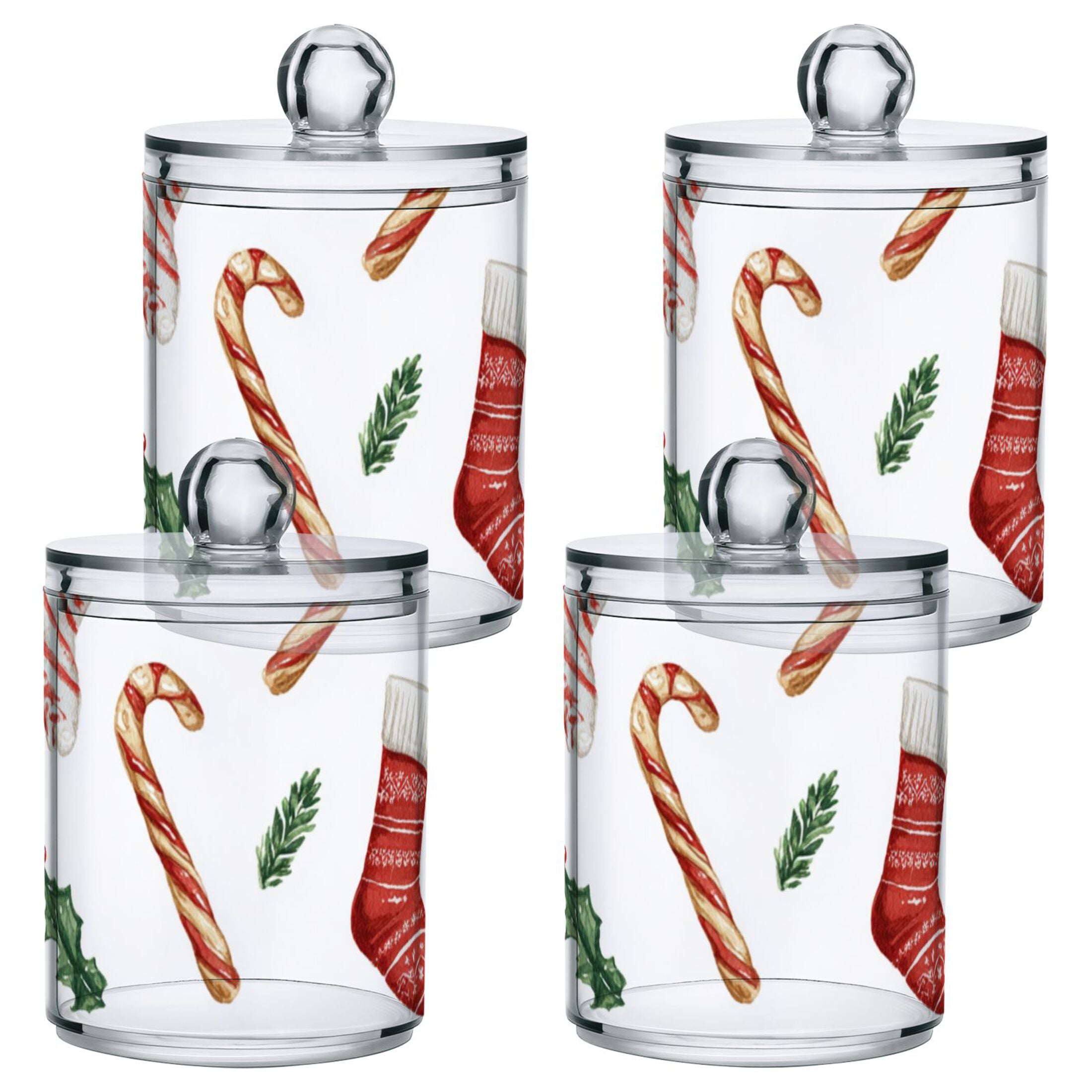 Candy Canes Holly Leave Christmas Translucent Plastic Cans Storage ...