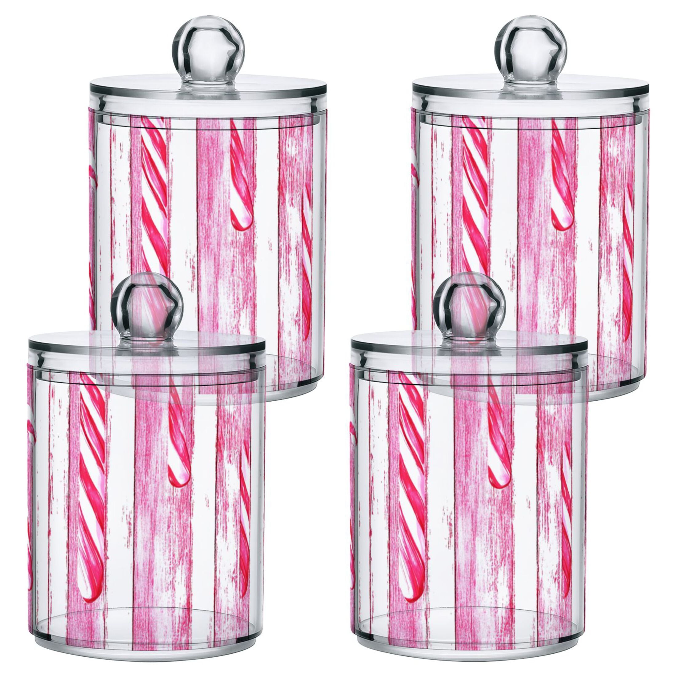 Candy Canes Pattern Bathroom Canisters Set of 4 Translucent Plastic ...