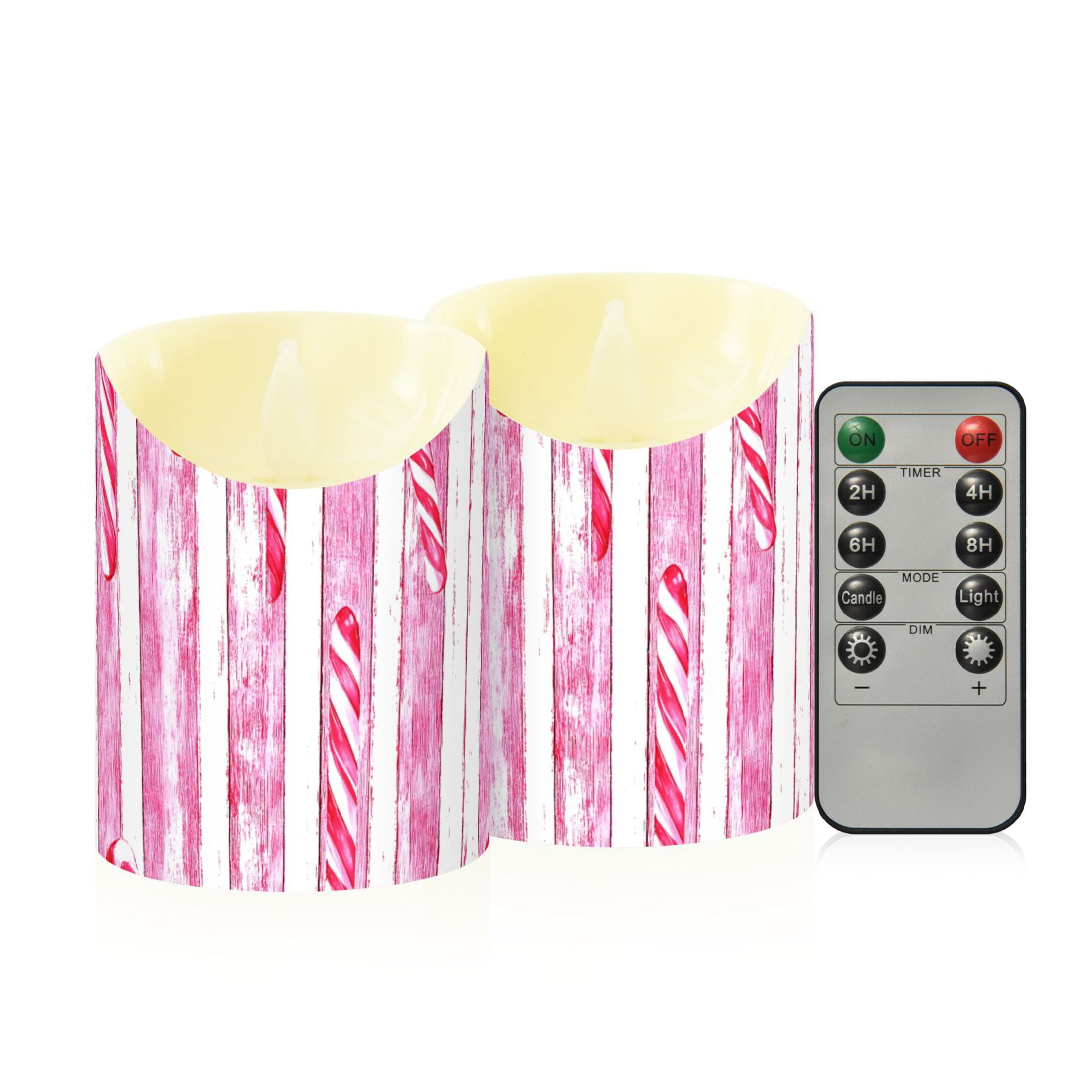 Candy Canes Pattern Flameless Candles 2 PCS with Remote Realistic ...
