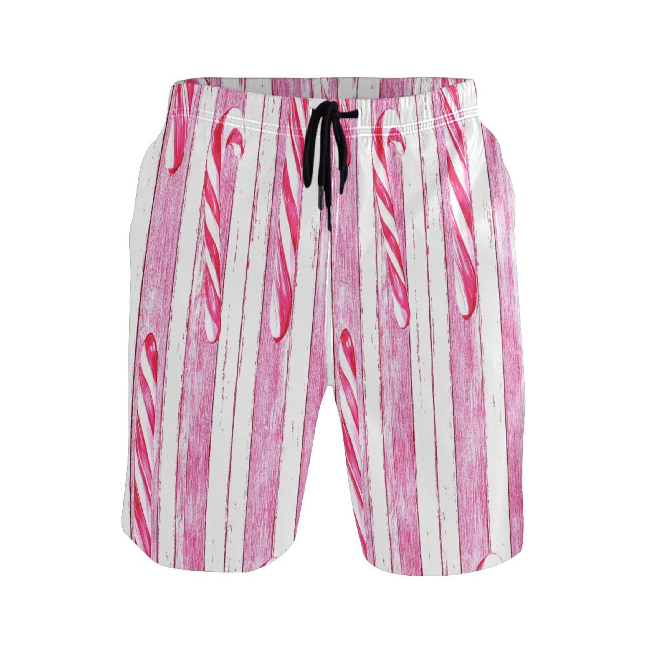Candy Canes Pattern Medium Size Men's Lightweight Beach Shorts with Mesh Lining, Quick Dry ...