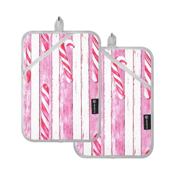 Candy Canes Pattern Pot Holder Set 2 Piece Non-Slip Oven Hot Pads Heat ...