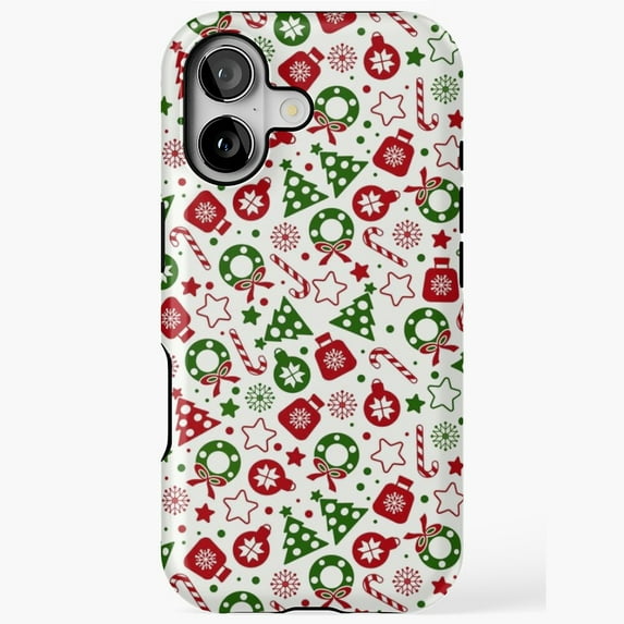 Candy Canes Peppermint Wreath Stars Winter Holiday Pattern Tough Phone Case iPhone 17 through 11 ...