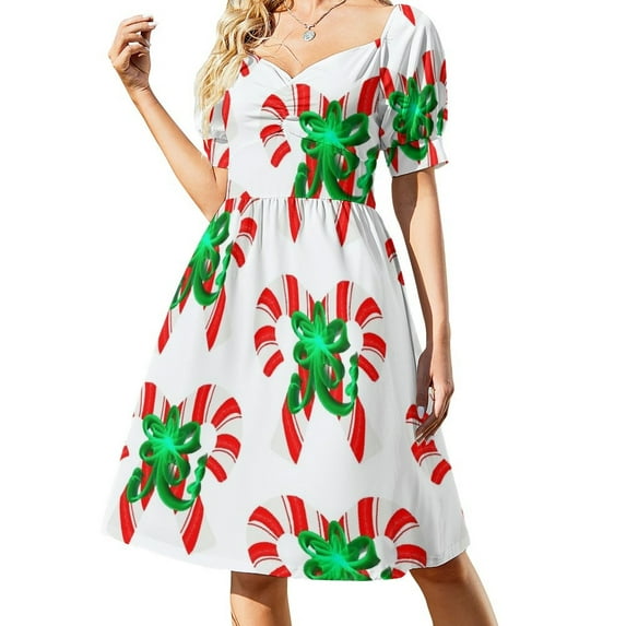 Candy Canes and Green Bow Sleeveless Dress Summer skirt clothes Woman ...