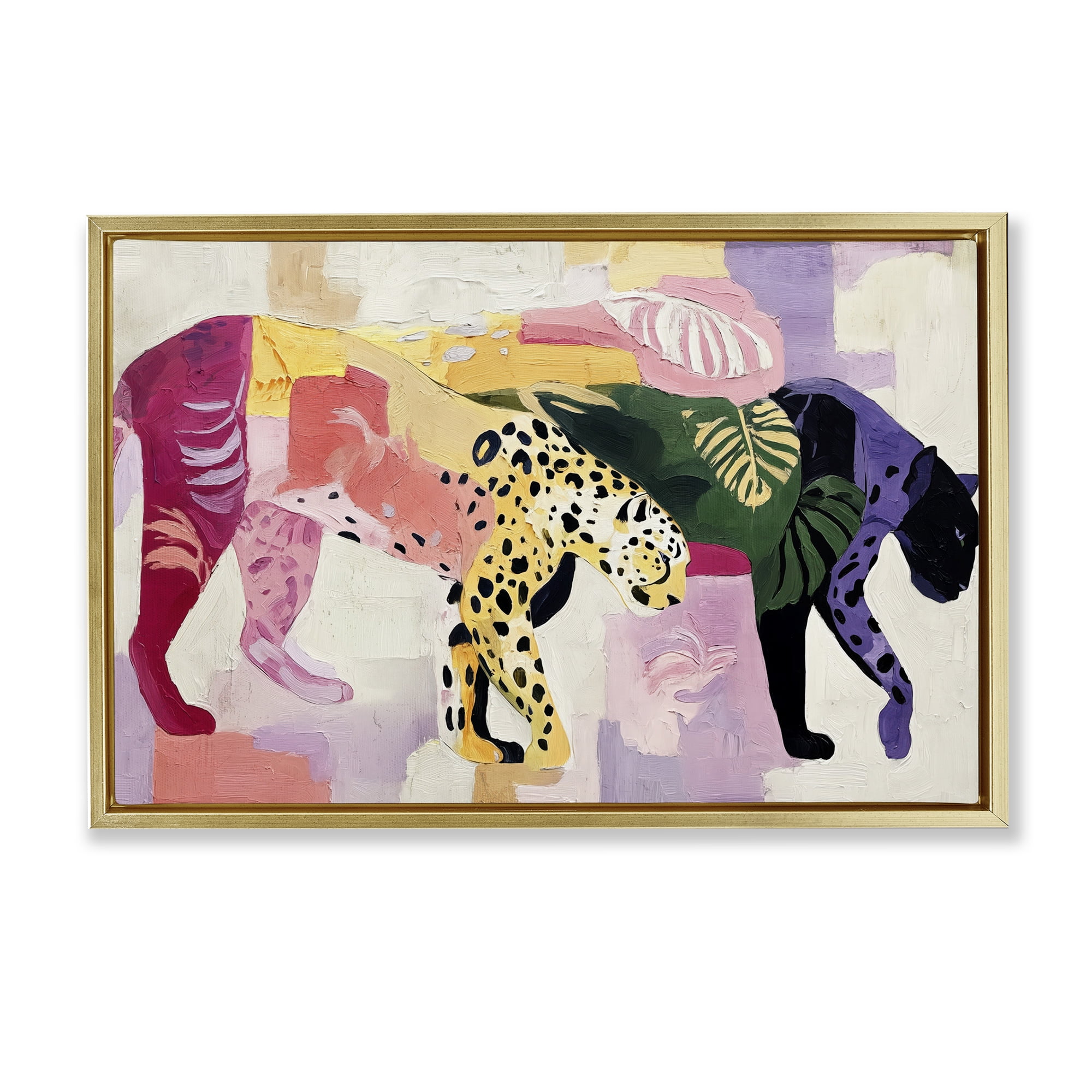 Candy Cats Tropical Wildlife Gold Framed Floater Canvas Wall Art ...