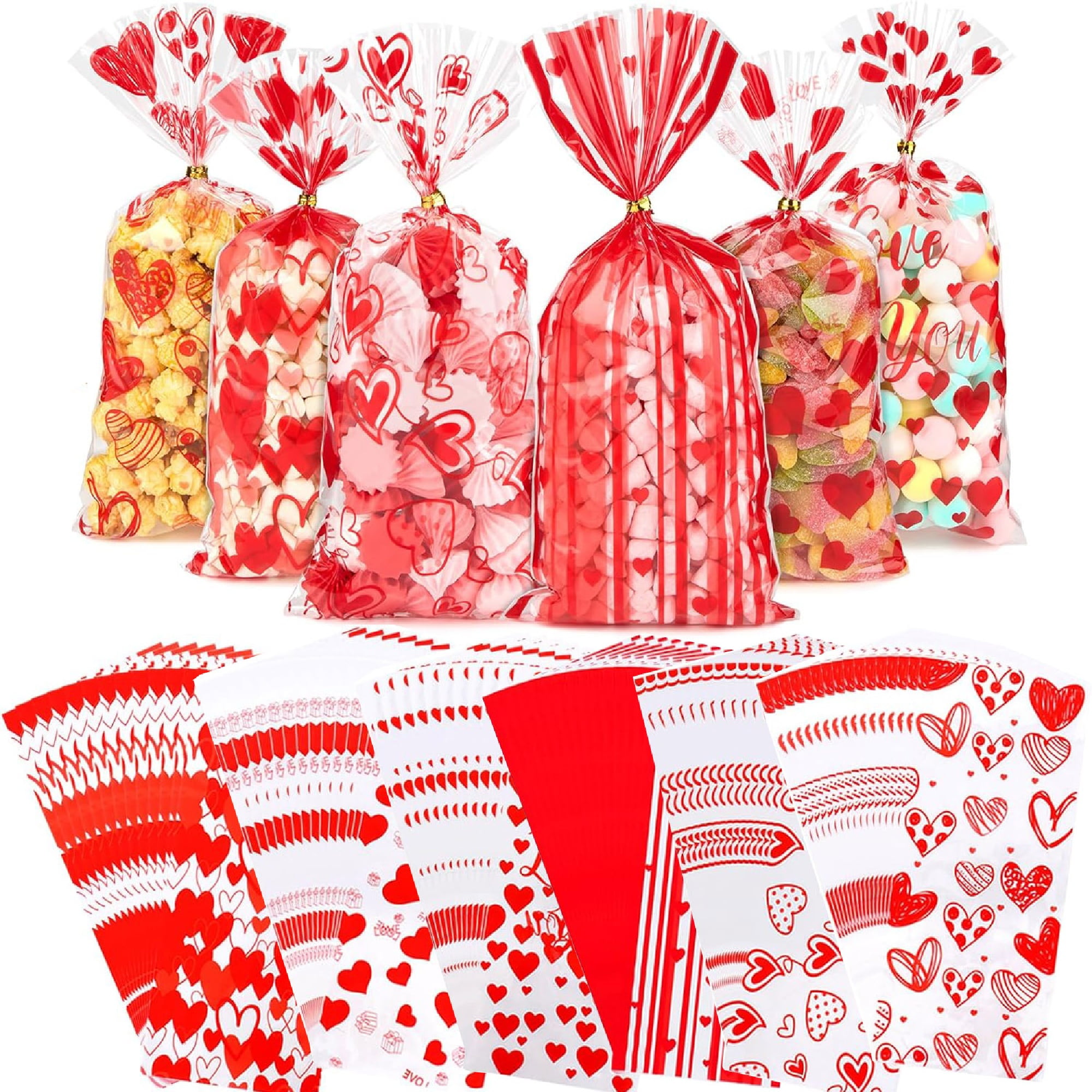 Candy Cellophane Gift Bags,Bexikou 120 Pcs Valentine's Day Cellophane ...