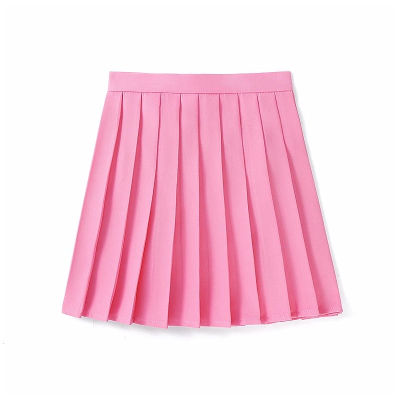 Candy Color High Waist Women Pleated Skirt XS- 5XL JK Summer Japan Preppy Girls Dance Black Mini ...