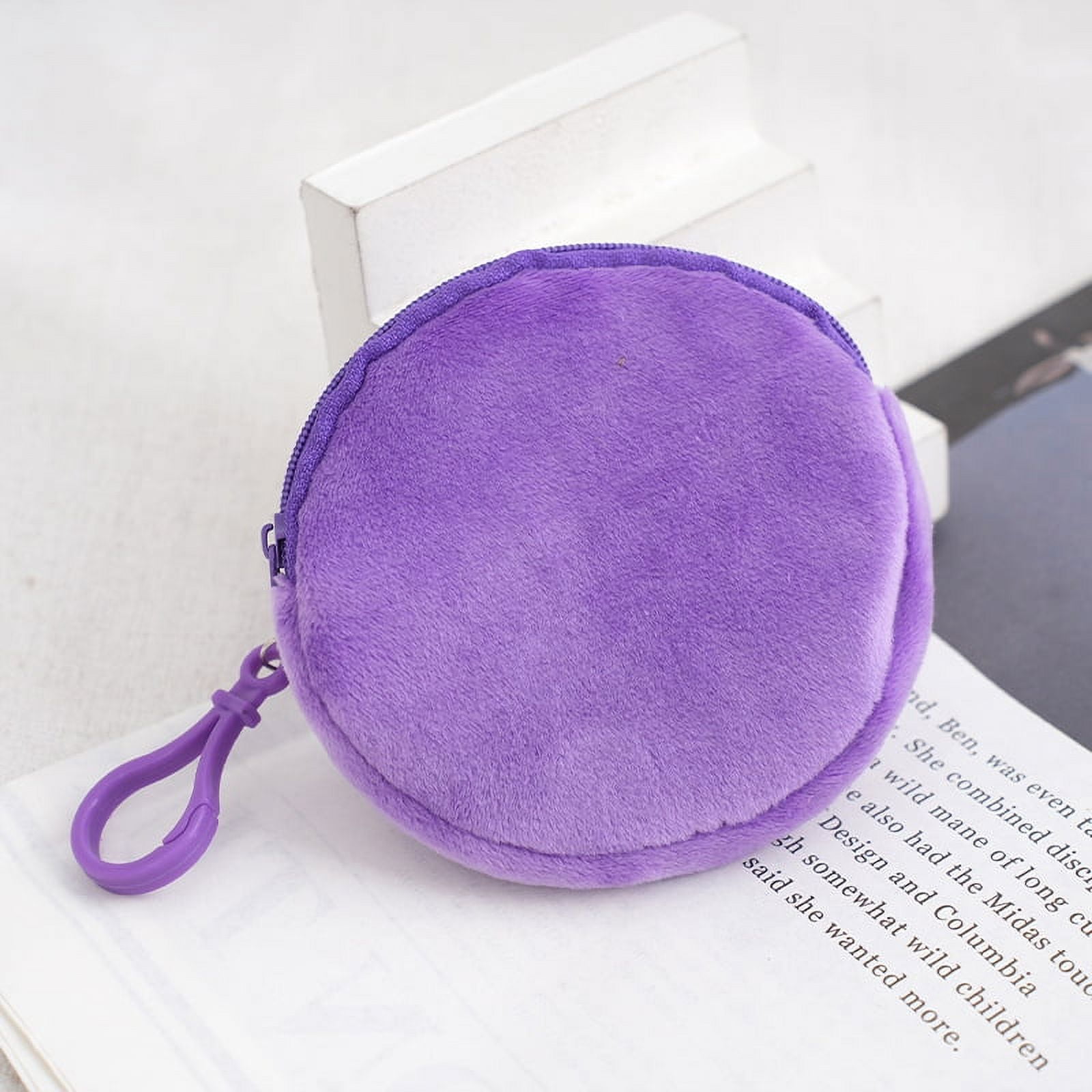 Candy Color Plush Round Coin Purse Keychain Cute Wallet Ladies ID Card ...