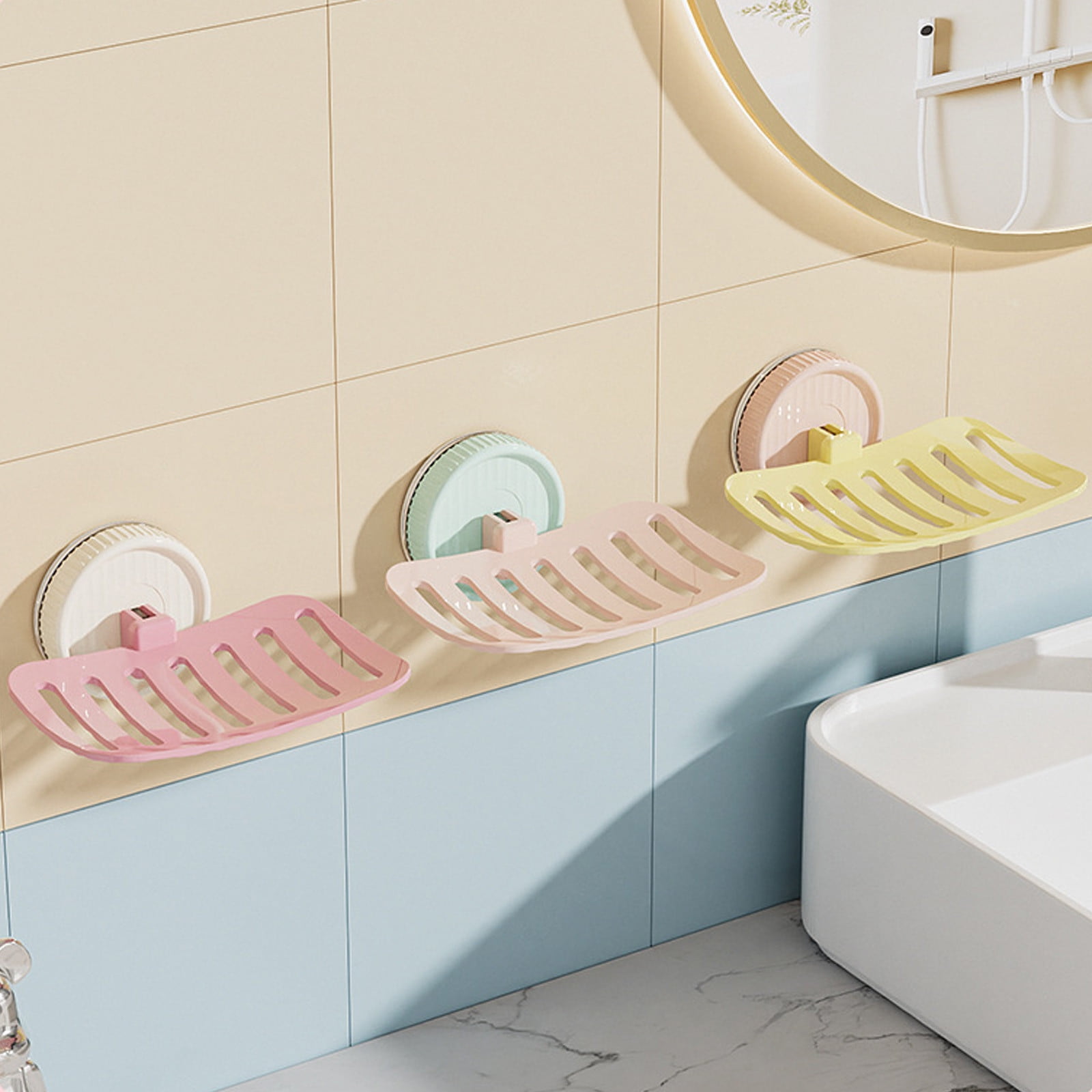 Candy Color Suction Cup Soap Box No Hole Bathroom Wall Mounted Soap ...