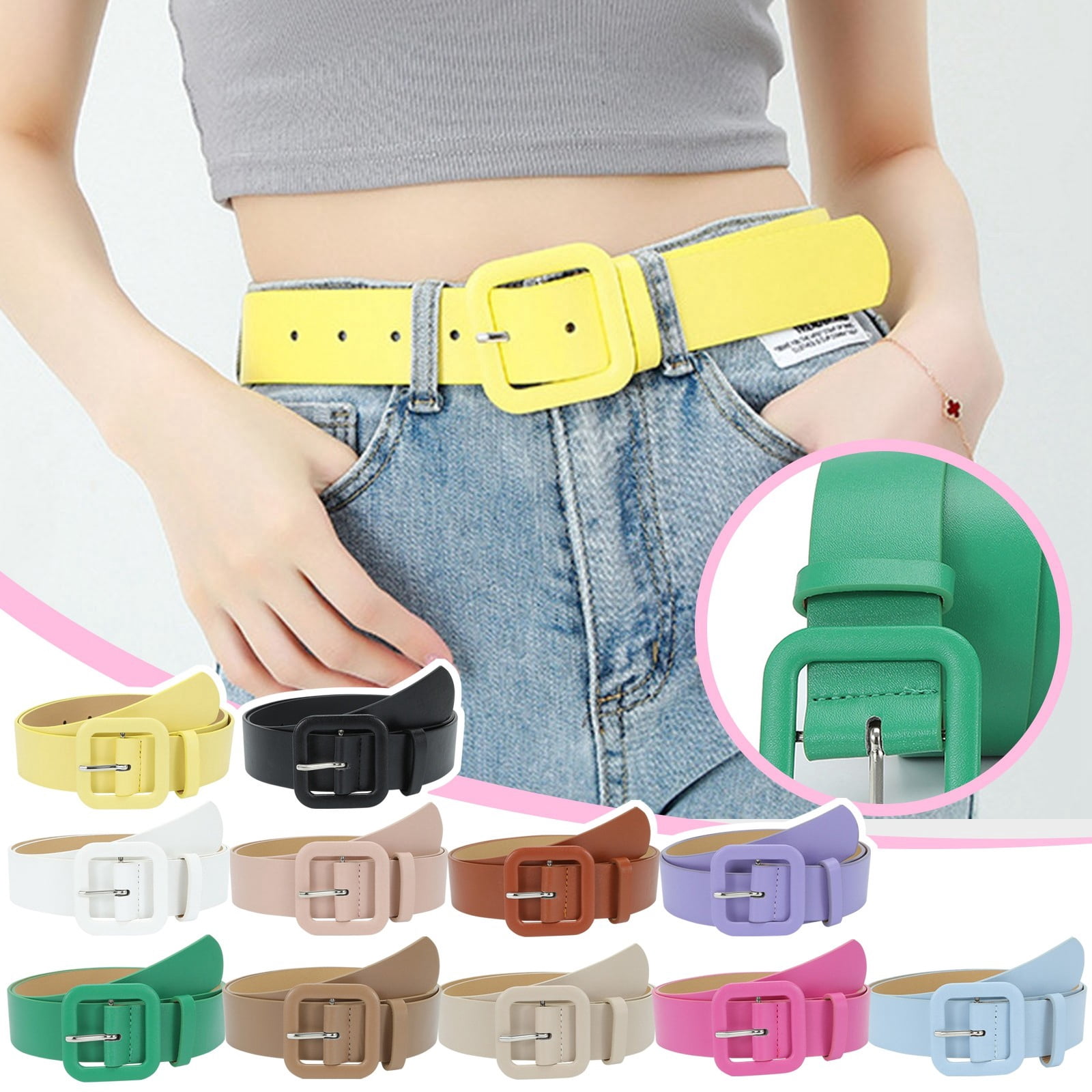 Candy Color Wide Waistbands, Solid Plain Fashion Waist Straps, Retro ...