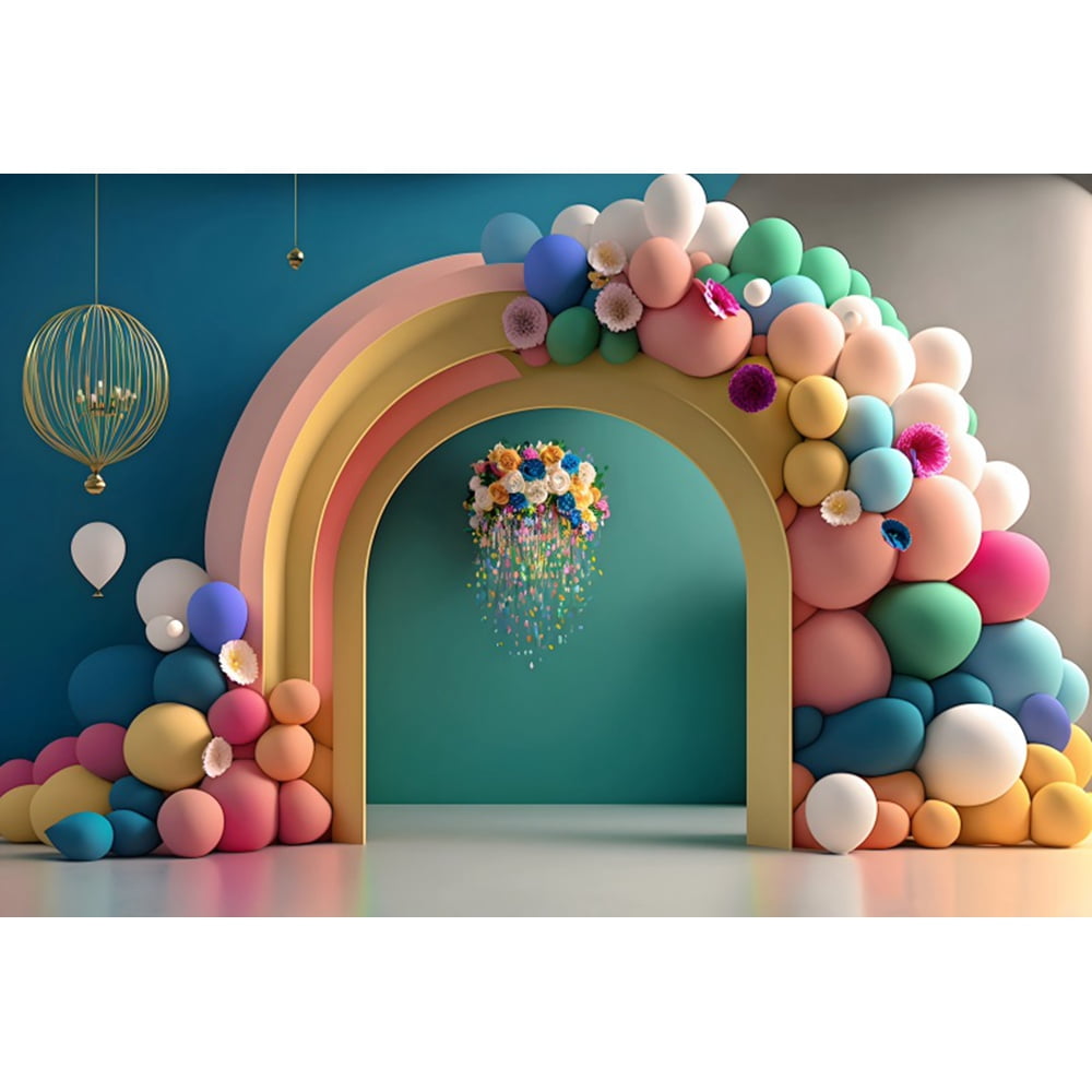Candy Colorful 3D Balloon Arch Backdrops Princess Castle Baby Birthday ...