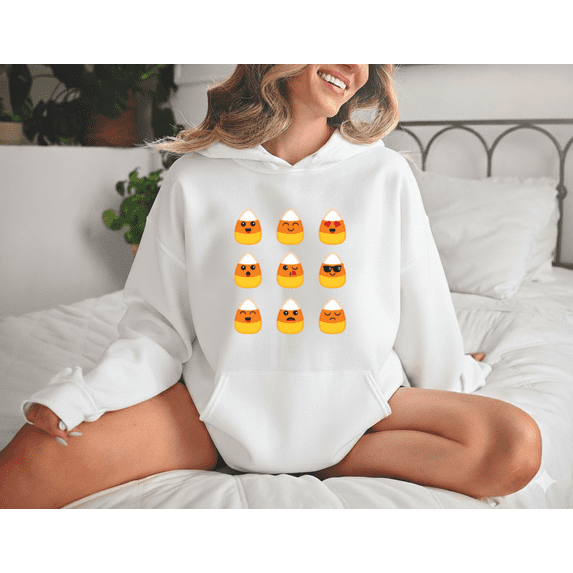 Candy Corn Face Funny Expression Sweet Treat Emoji Art Hoodie Shirt, up ...