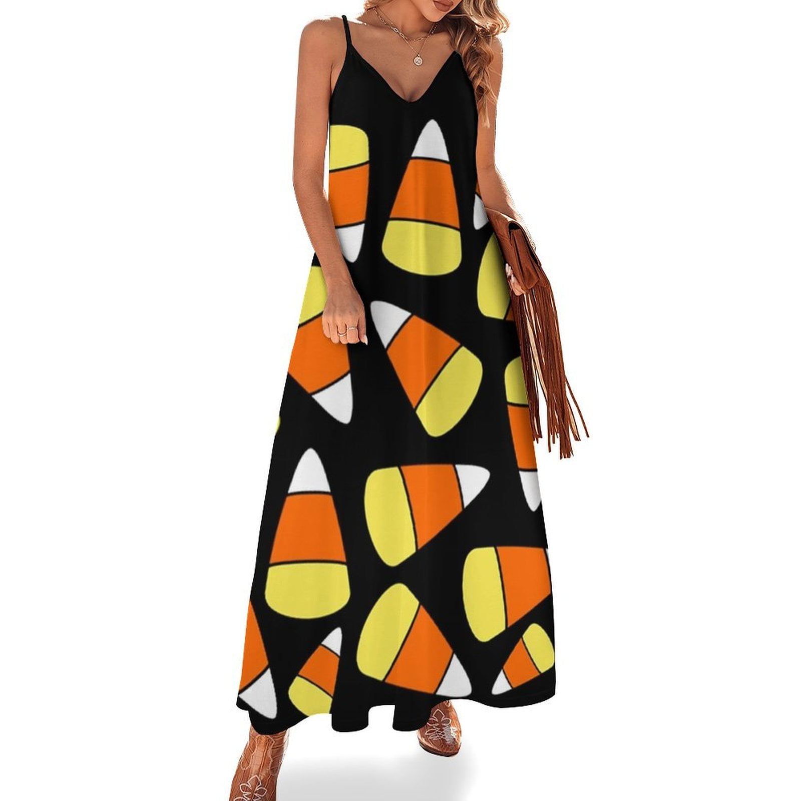 Candy Corn Pattern Halloween Sleeveless Dress loose women's dress ...