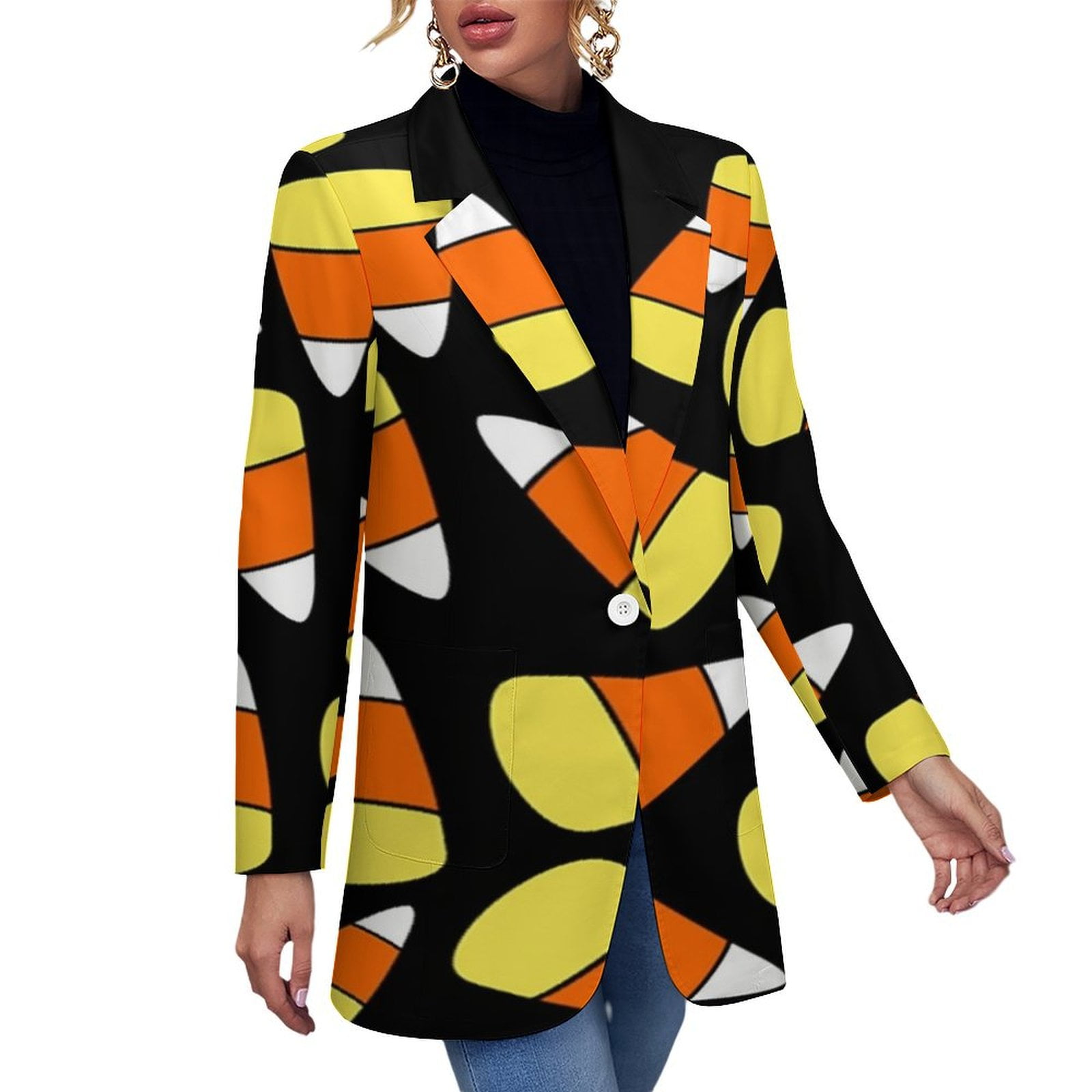 Candy Corn Pattern Halloween Woman Casual Loose Suits Summer Jacket ...