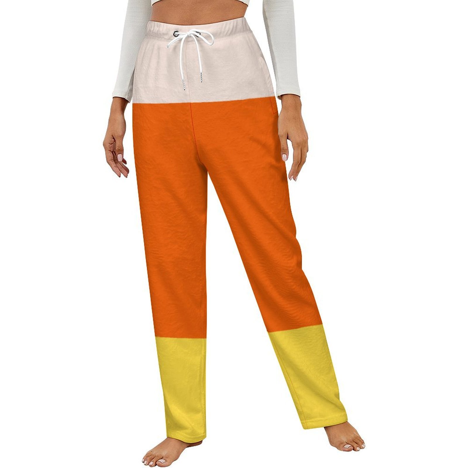 Candy Corn Pattern Winter Female Pants Flannel High Waist Women Pants ...
