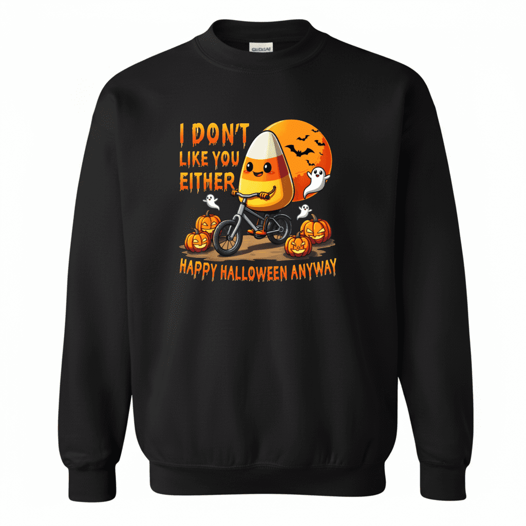 Candy Corn Pumpkin Bike Ride Funny Halloween Cartoon Humor Sweatshirt up to size 5XL - Walmart.com