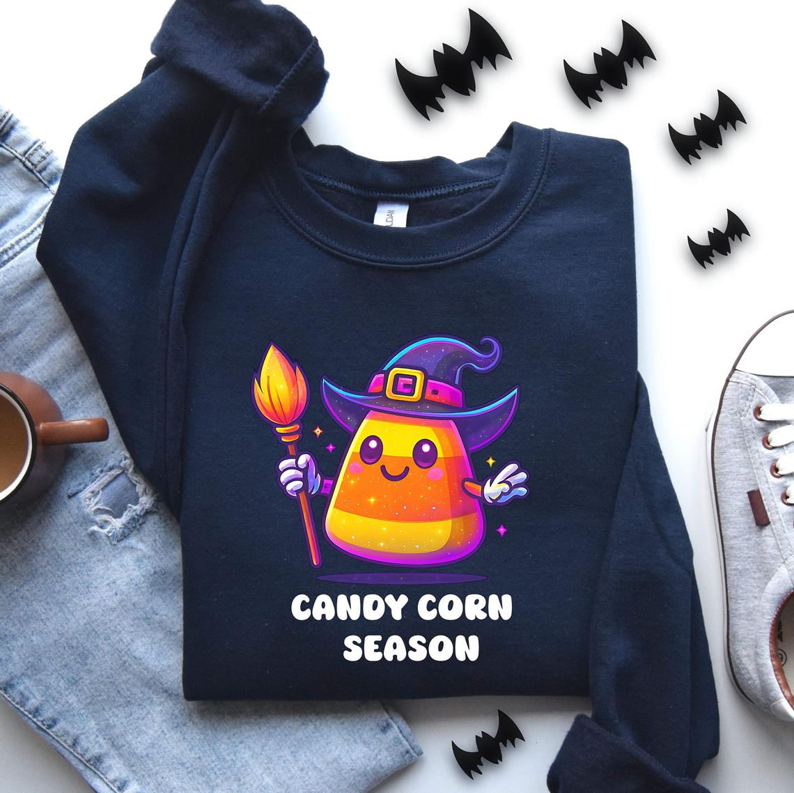 Candy Corn Season Sweatshirt – Cute Candy Corn Witch Pullover – Cozy Fall Crewneck – Spooky ...