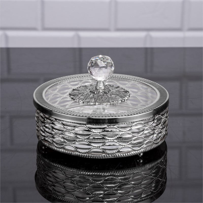 Candy Dish Bowl with Metal Glass Lid and Crystal Top, Footed Handmade ...