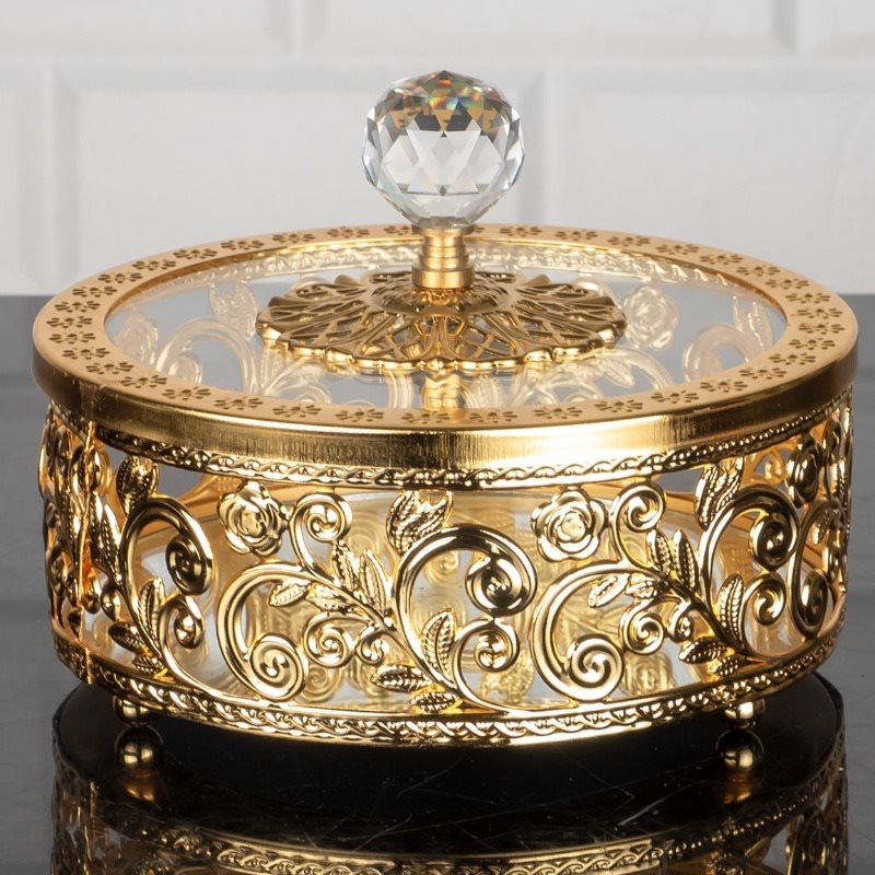 Candy Dish Bowl with Metal Glass Lid and Crystal Top, Vintage Handmade ...