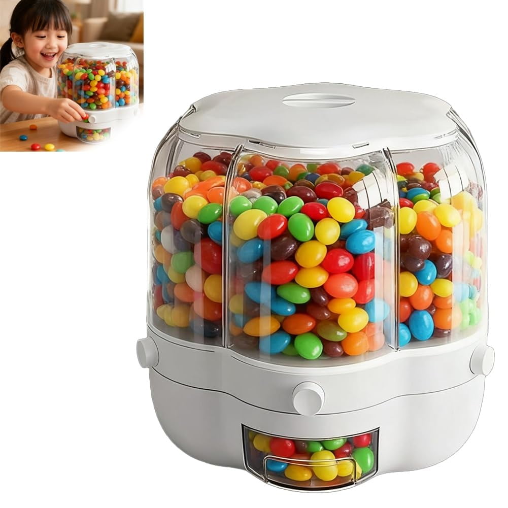 Candy Dispenser 360° Rotating with 6 Compartments, Airtight Food ...