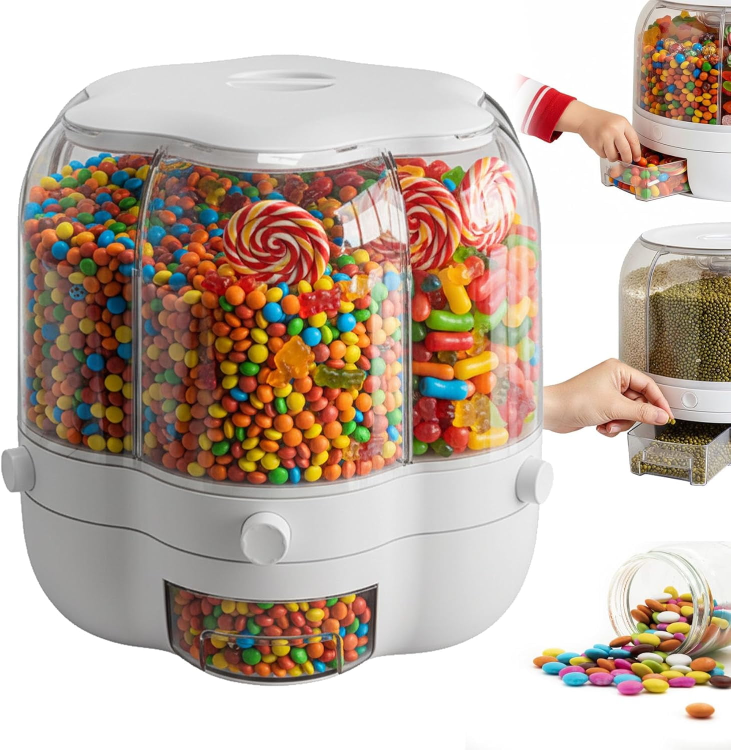 Candy Dispenser 360° Rotating with 6 Compartments, Airtight Food ...