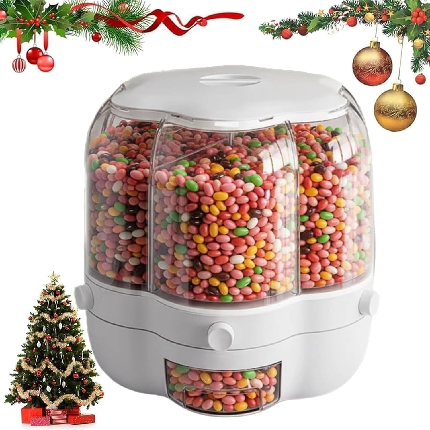 Candy Dispenser 360° Rotating with 6 Compartments,Grain Storage ...