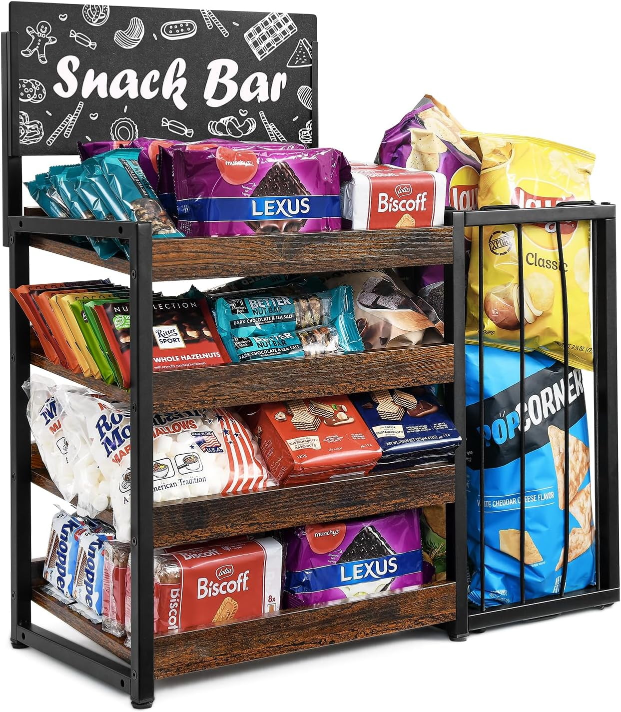 Candy Display Rack, 4 Tier Snack Display for Countertop,Wooden Counter ...