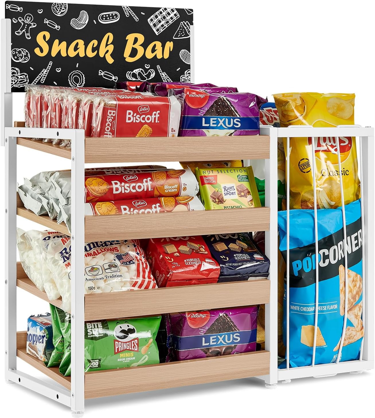 Candy Display Rack, 4 Tier Snack Display forCountertop,Wooden Counter ...