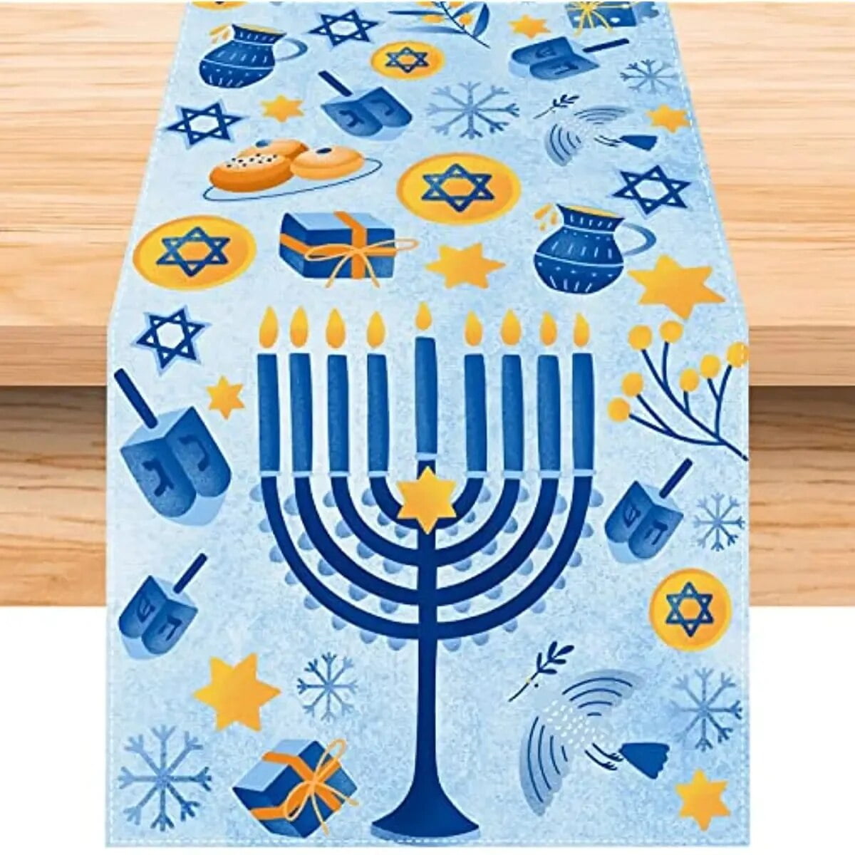 Candy Donut Happy Hanukkah Menorah Linen Table Runners Chanukah Wedding ...