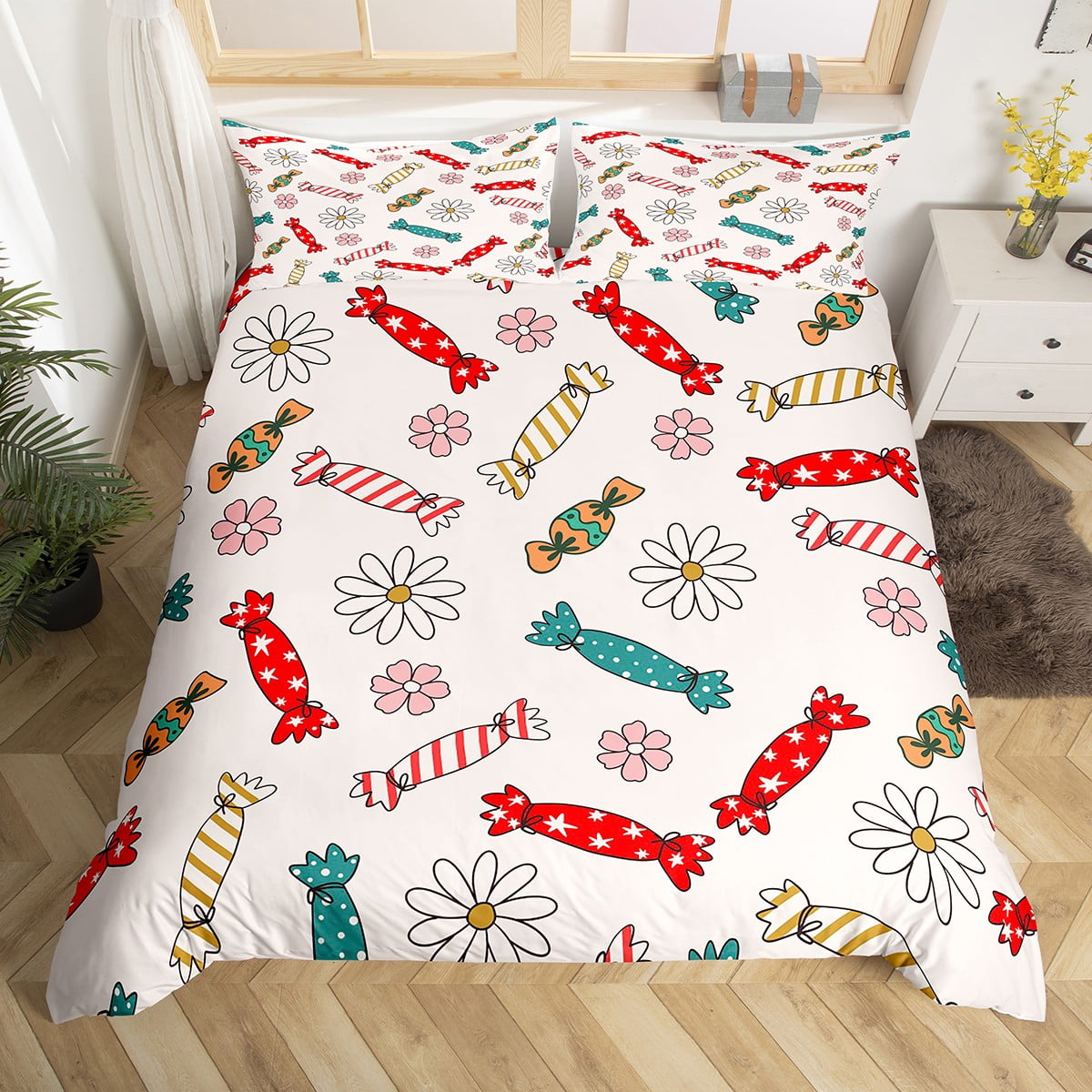 Candy Duvet Cover Full Bedding Sets for Girls,Daisy Flowers Comforter ...
