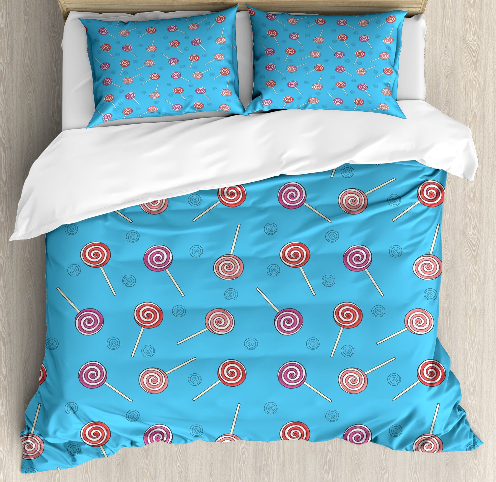 Candy Duvet Cover Set, Swirl Motif Tasty Lollipops Cartoon Style ...
