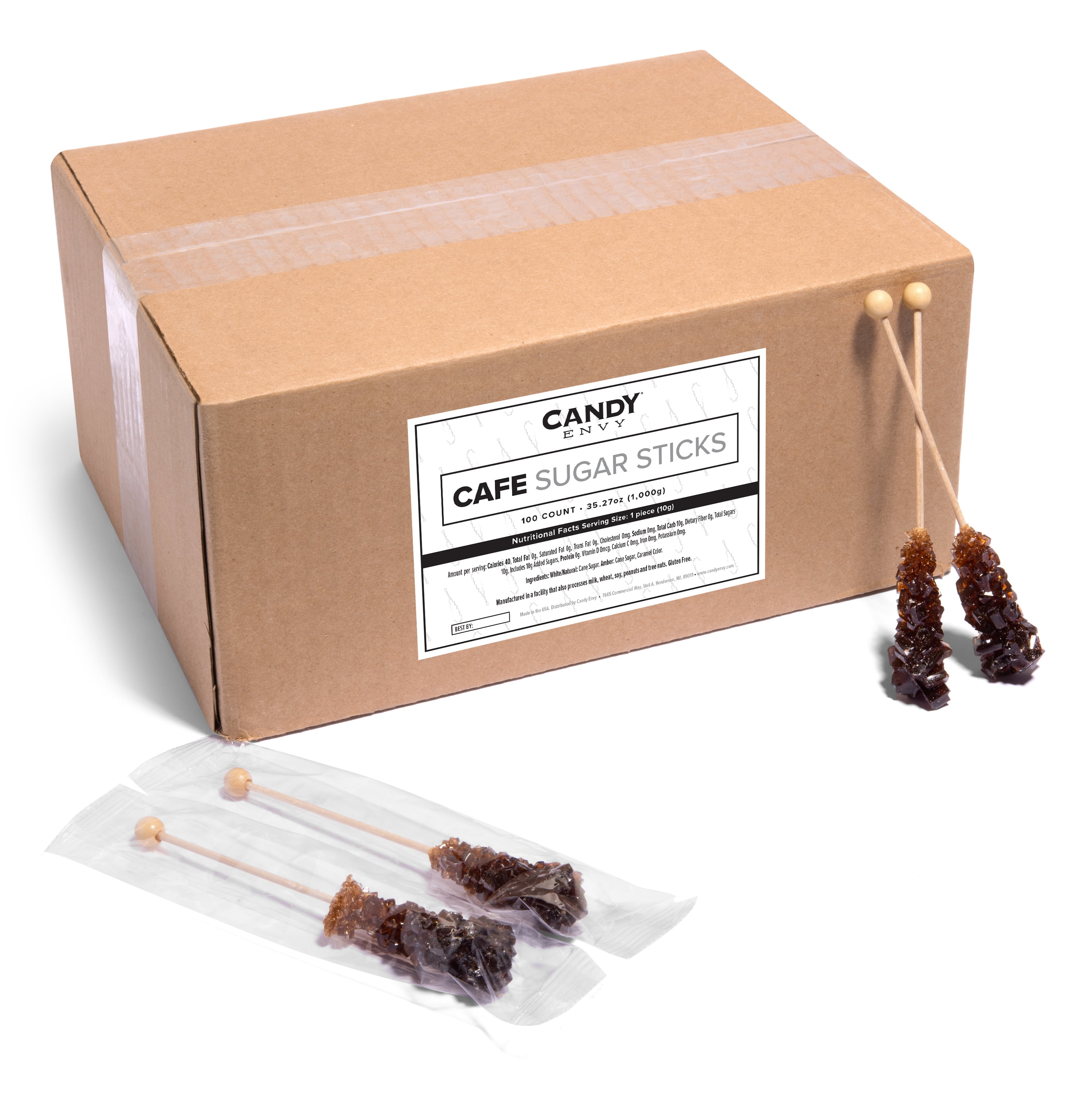 Candy Envy Amber Cafe Rock Candy, 100 Individually-Wrapped Swizzle ...
