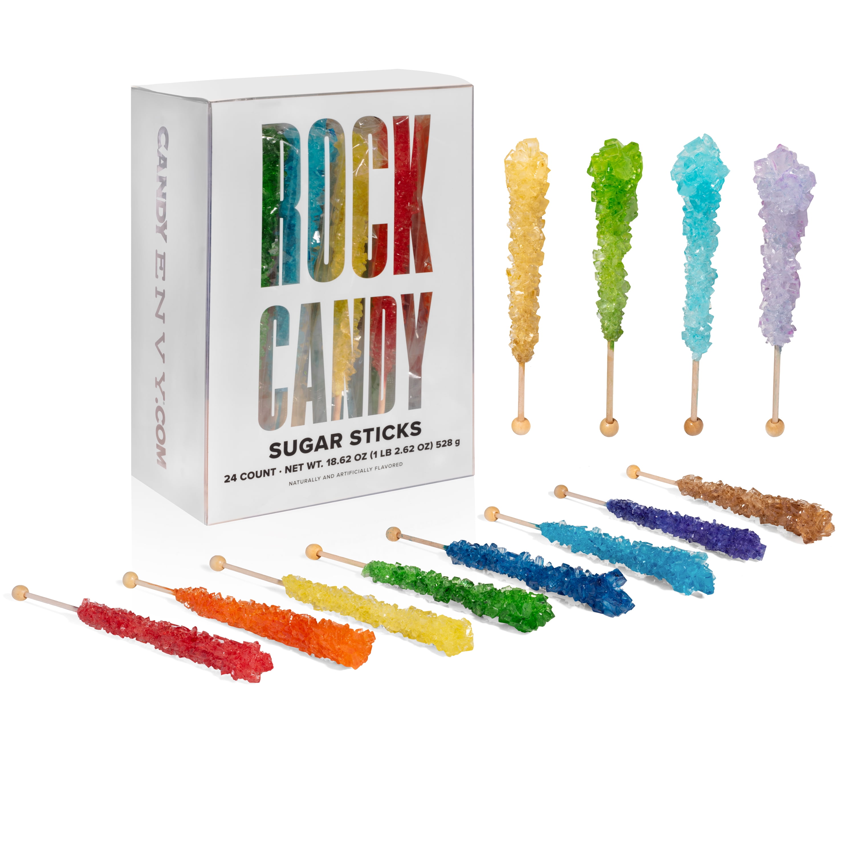 Candy Envy Bulk Sweet Rock Candy Sticks, Assorted Colors, 24 Count ...
