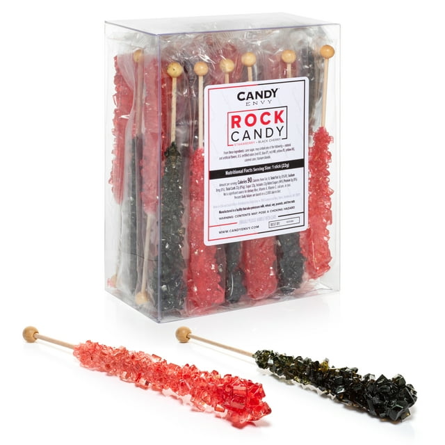 Candy Envy Black And Red Rock Candy Crystal Sticks 24 Count Indiv