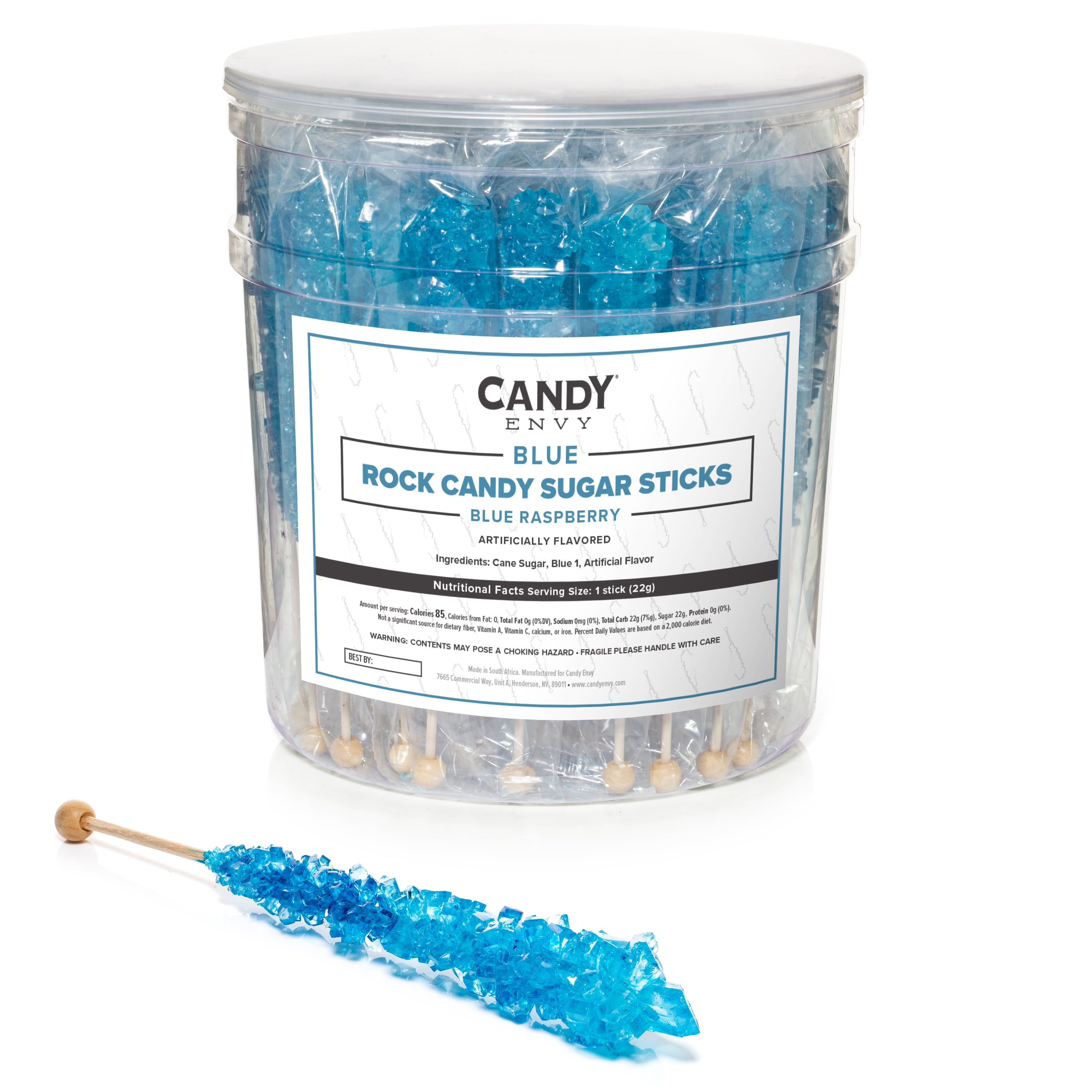 Candy Envy Blue Rock Candy Sugar Stick, Blue Raspberry Flavored, 36 Ct ...