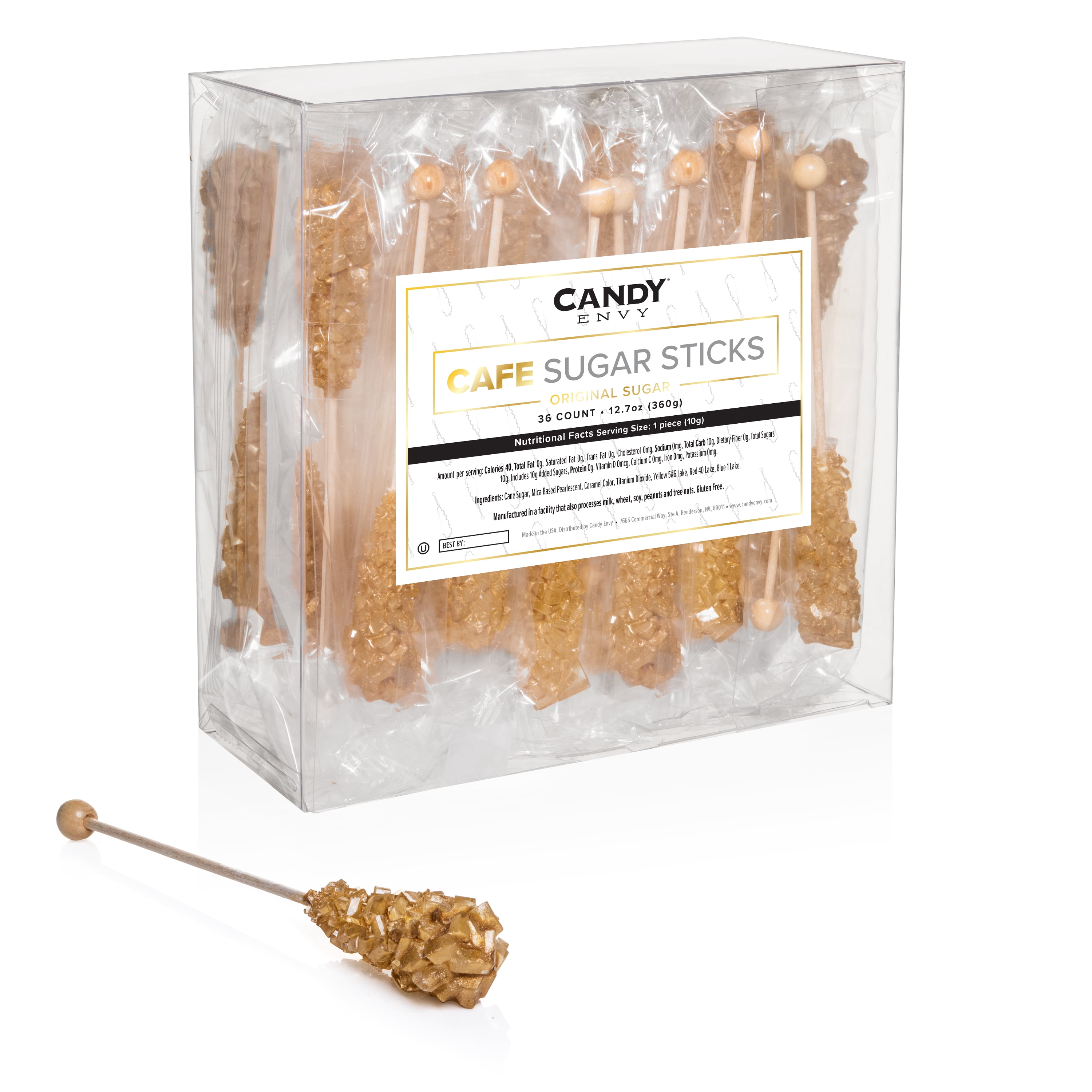 Candy Envy Gold Cafe Sugar Sticks, 36 Individually-Wrapped Sugar Sticks ...