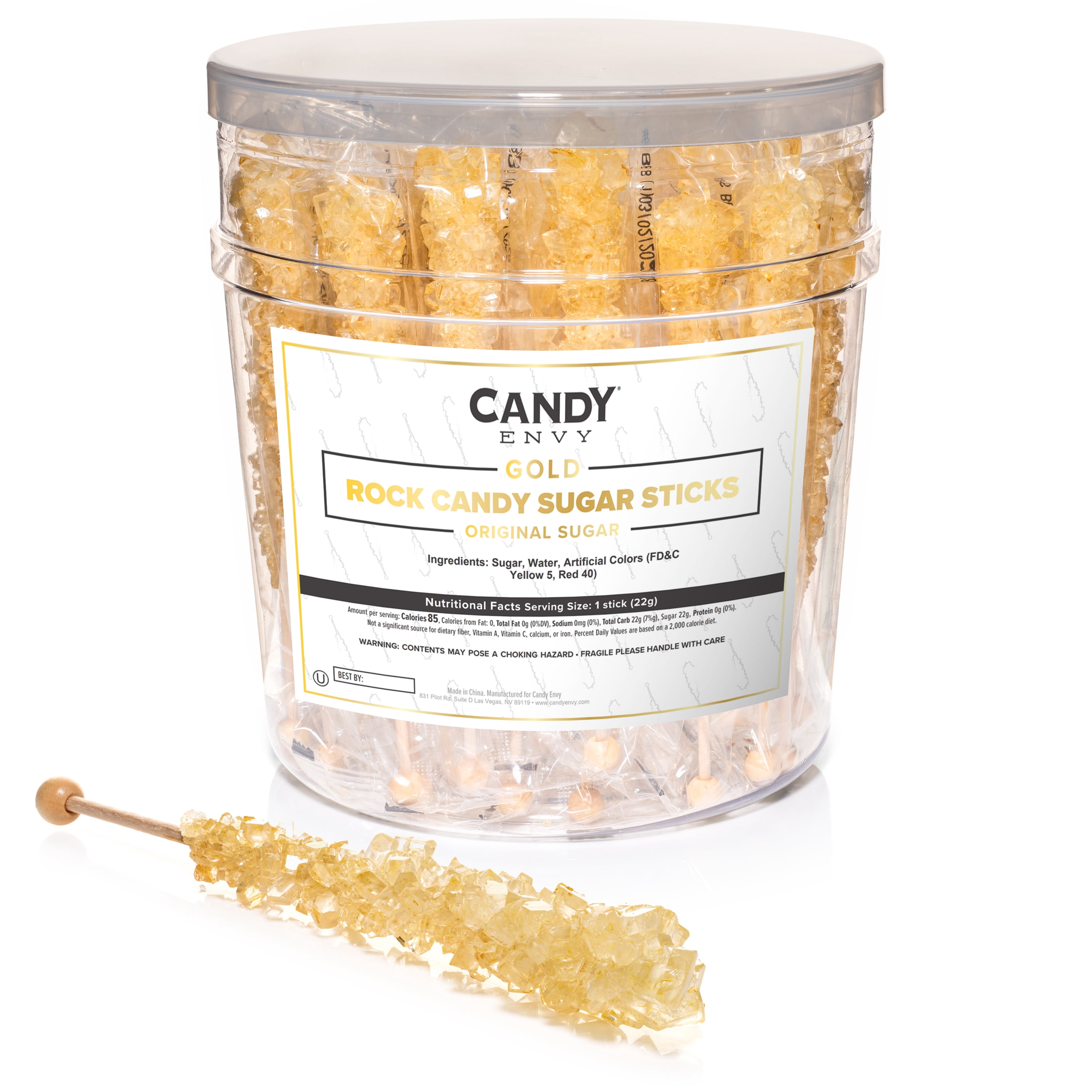 Candy Envy Gold Rock Candy Sugar Stick, Original Sugar Flavor, 36 Ct ...