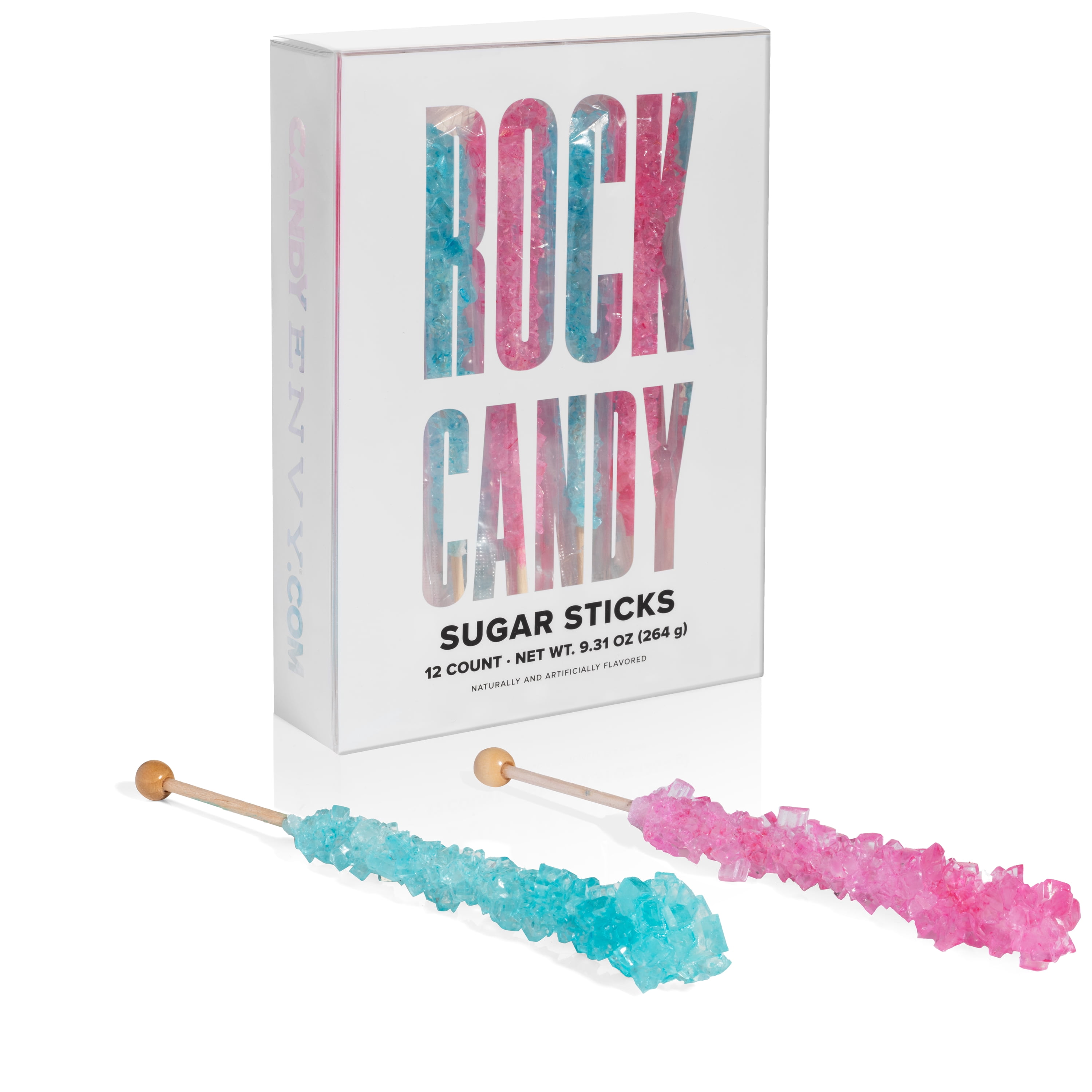 Candy Envy Light Blue and Light Pink Rock Candy Sugar Stick, 12 Count ...