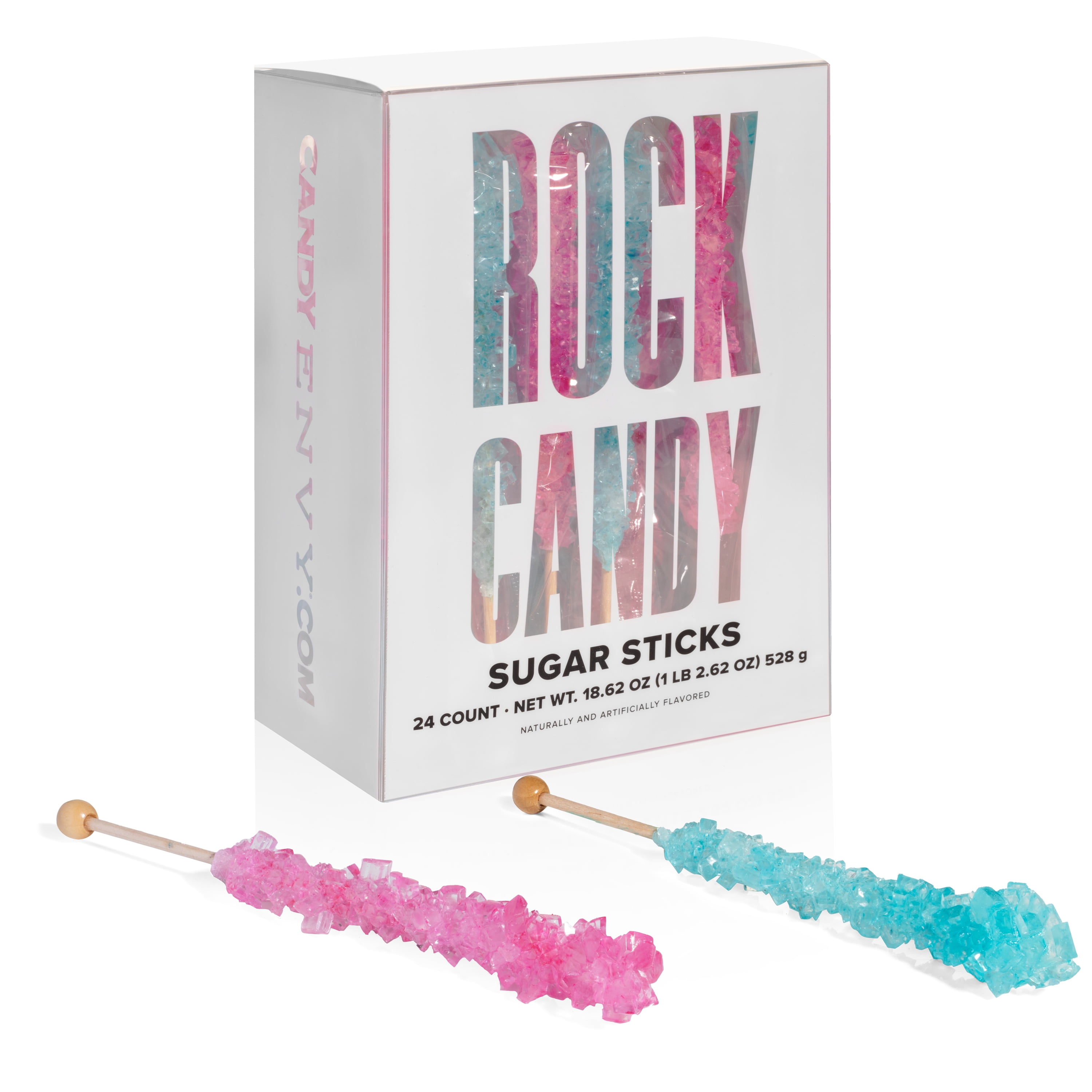 Candy Envy Light Blue and Light Pink Rock Candy Sugar Stick, 24 Count ...