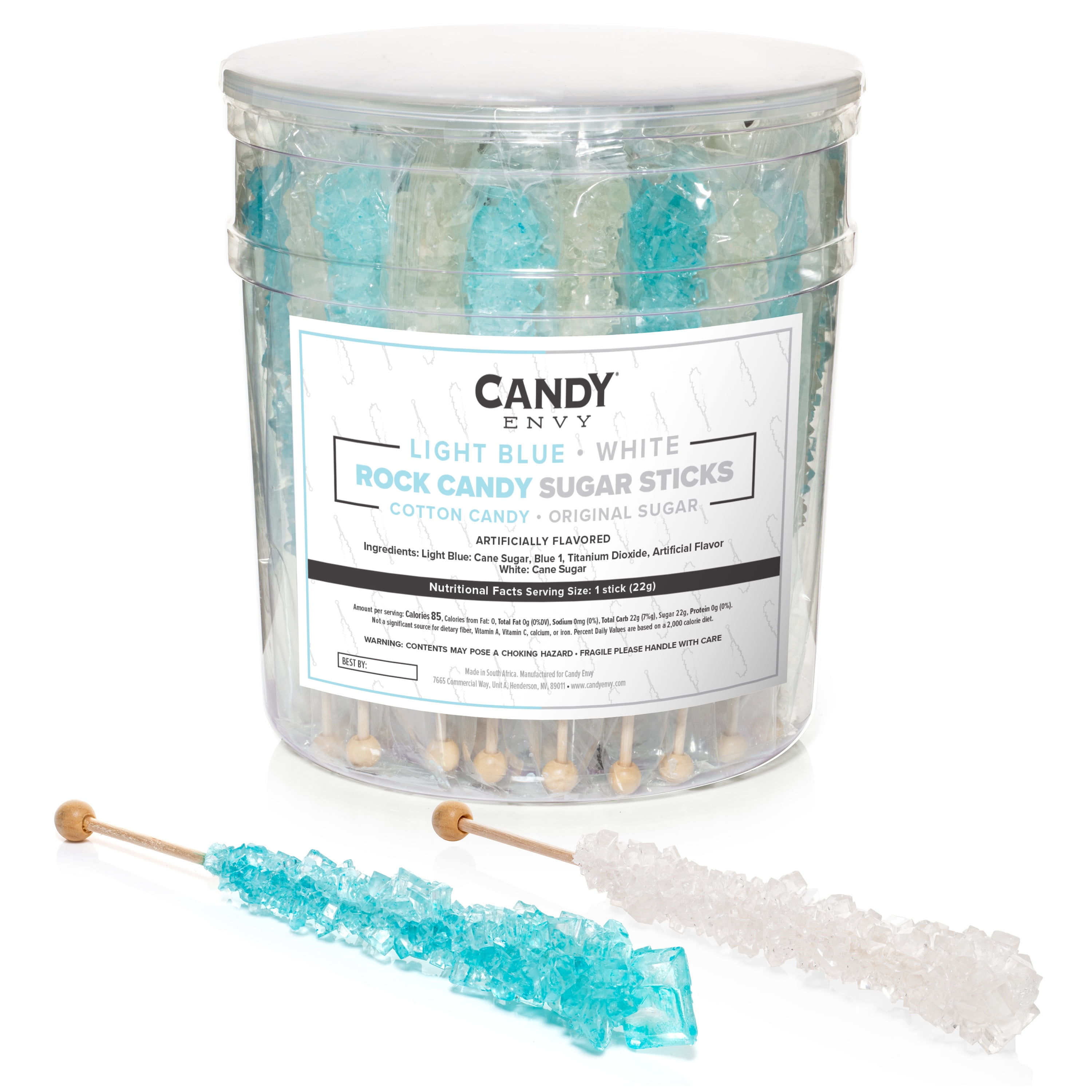 Candy Envy Light Blue and White Rock Candy Sugar Sticks, 36 Ct. Indiv ...