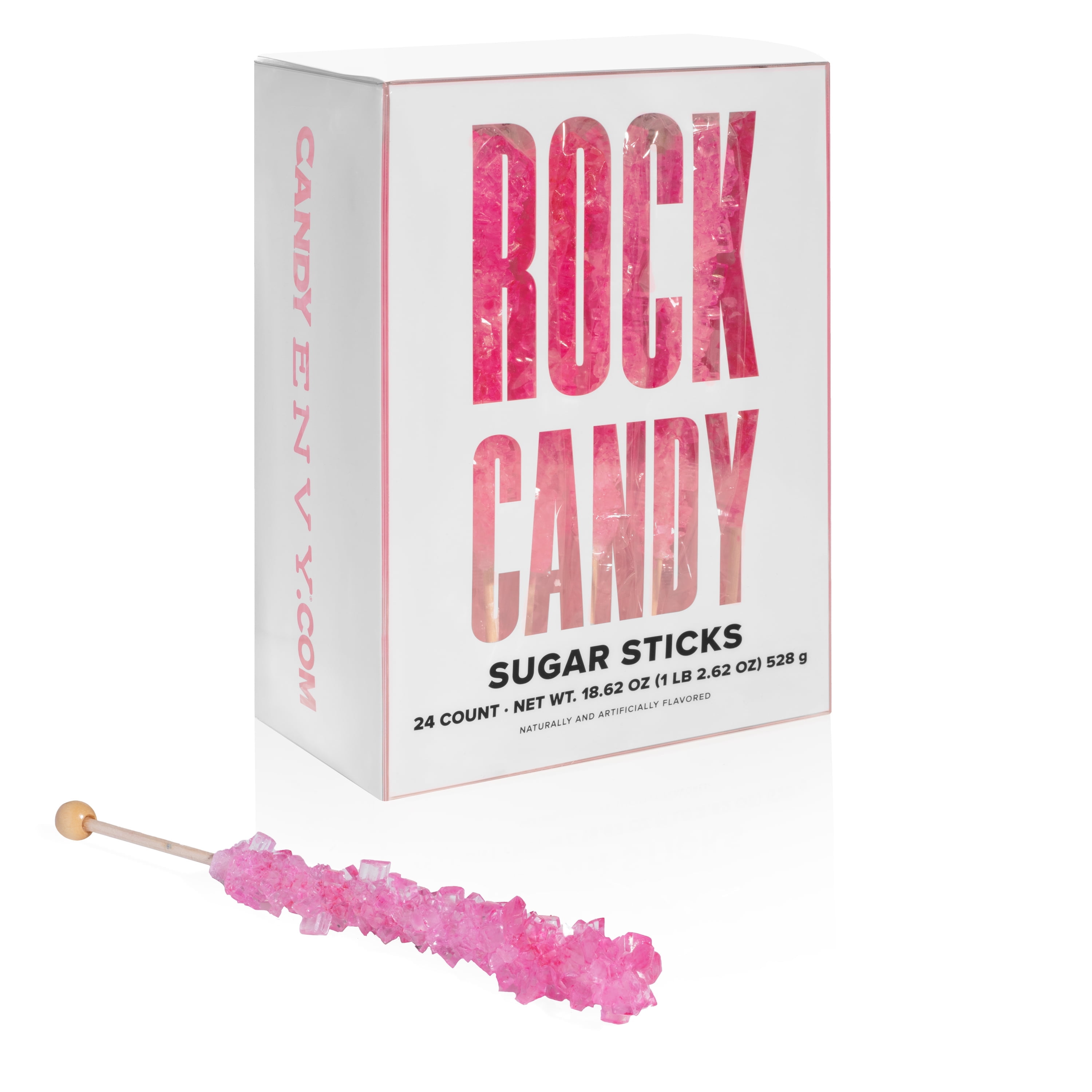 Candy Envy Light Pink Rock Candy Sugar Stick, Cherry Flavor, 24 Count ...