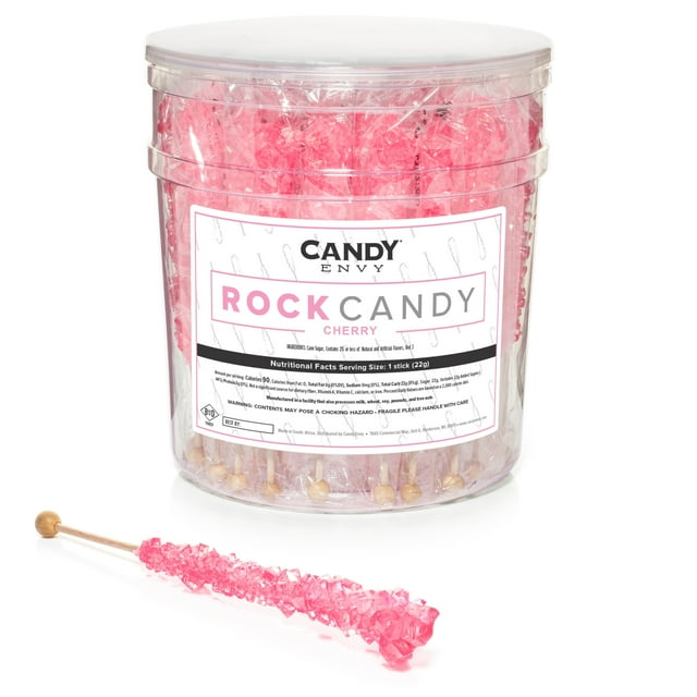 Candy Envy Light Pink Rock Candy Sugar Stick Cherry Flavored 36 Count