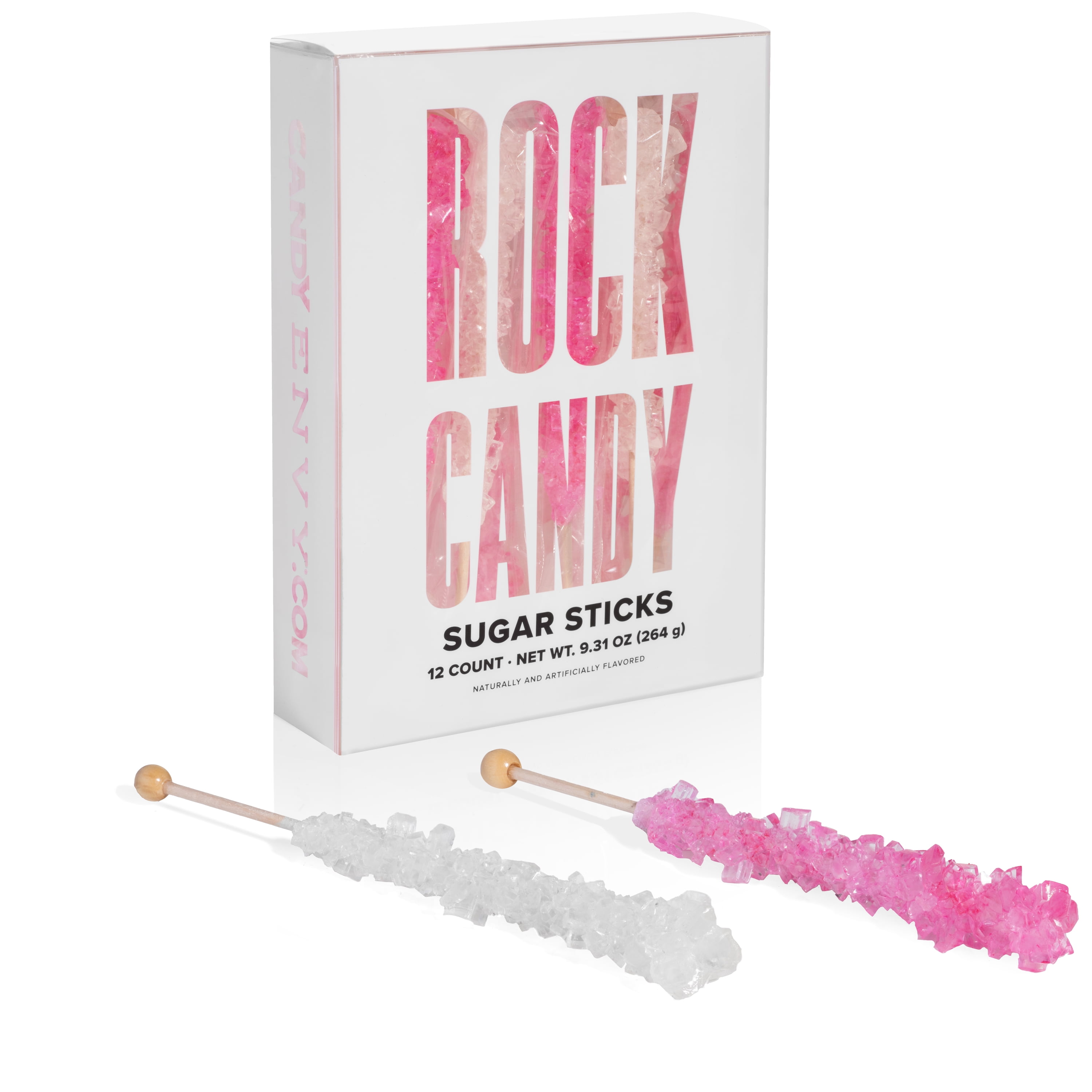 Candy Envy Light Pink & White Rock Candy Sugar Sticks, 12 Count, Indiv ...
